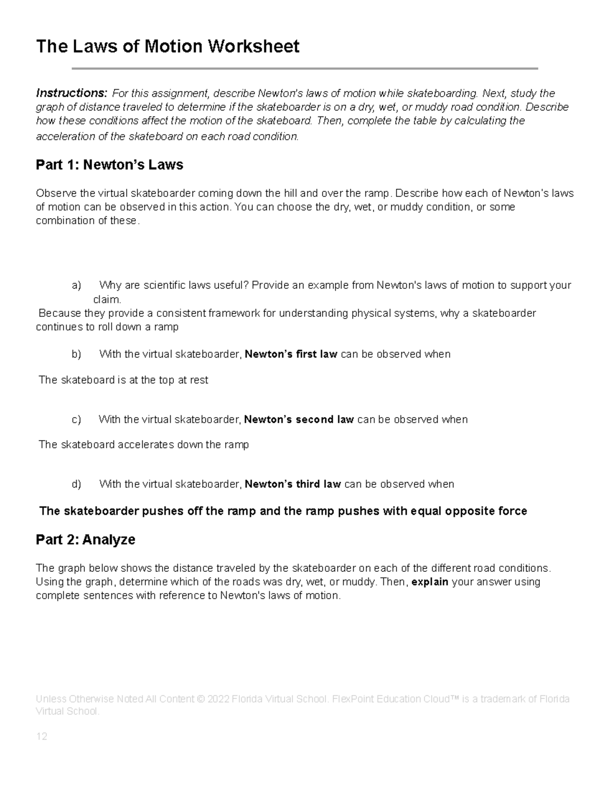 Physical Science 1.04: Laws of Motion Worksheet on Skateboarding - Studocu