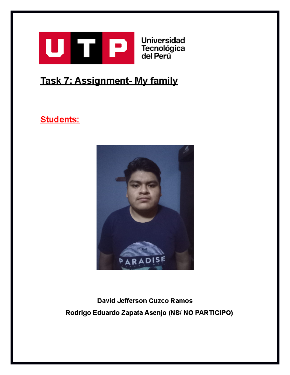 Task 7- Assigment my family - Task 7: Assignment- My family Students ...