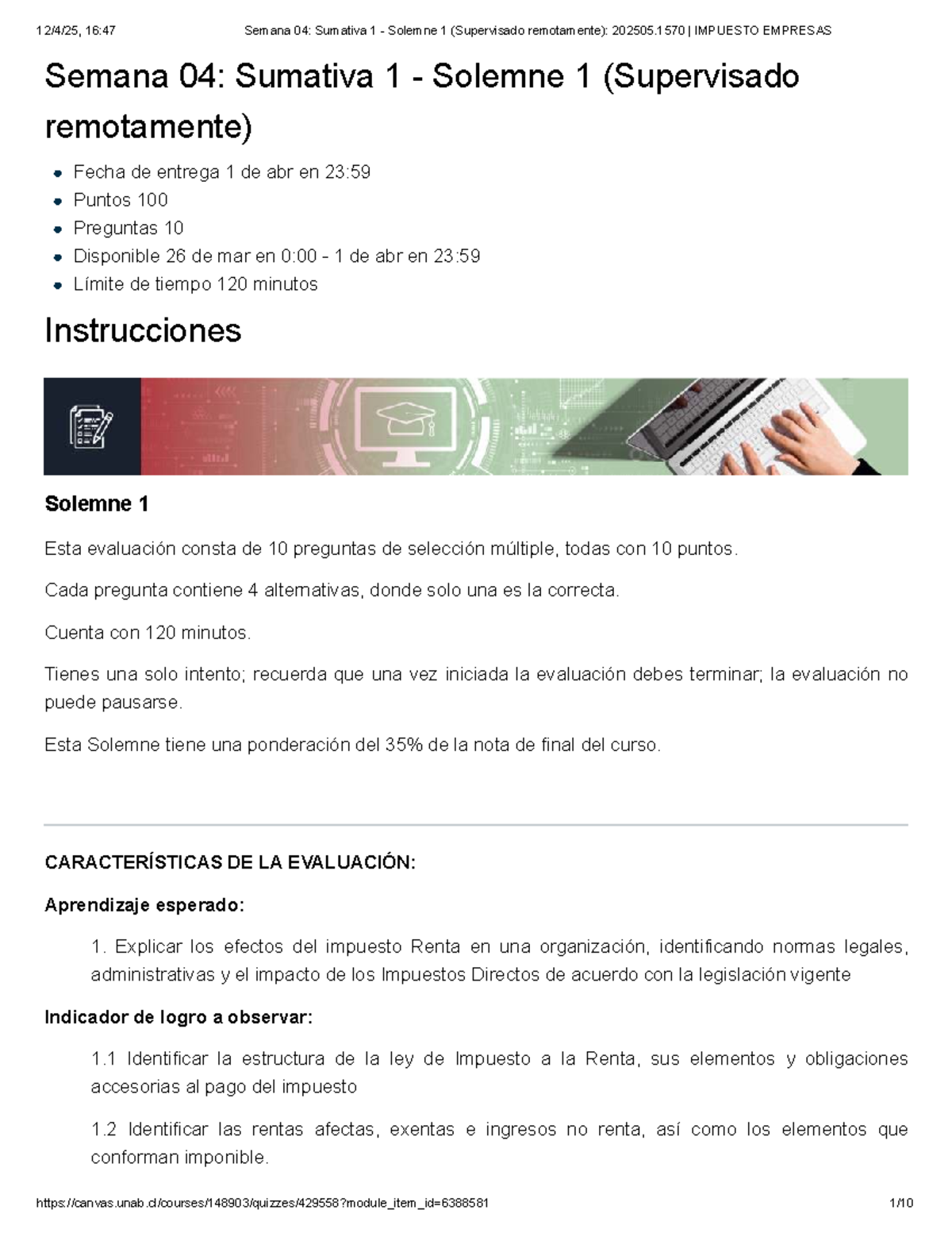 Semana 04: Sumativa 1 Solemne 1 (Supervisado remotamente) 202505.1570 Impuesto - Studocu