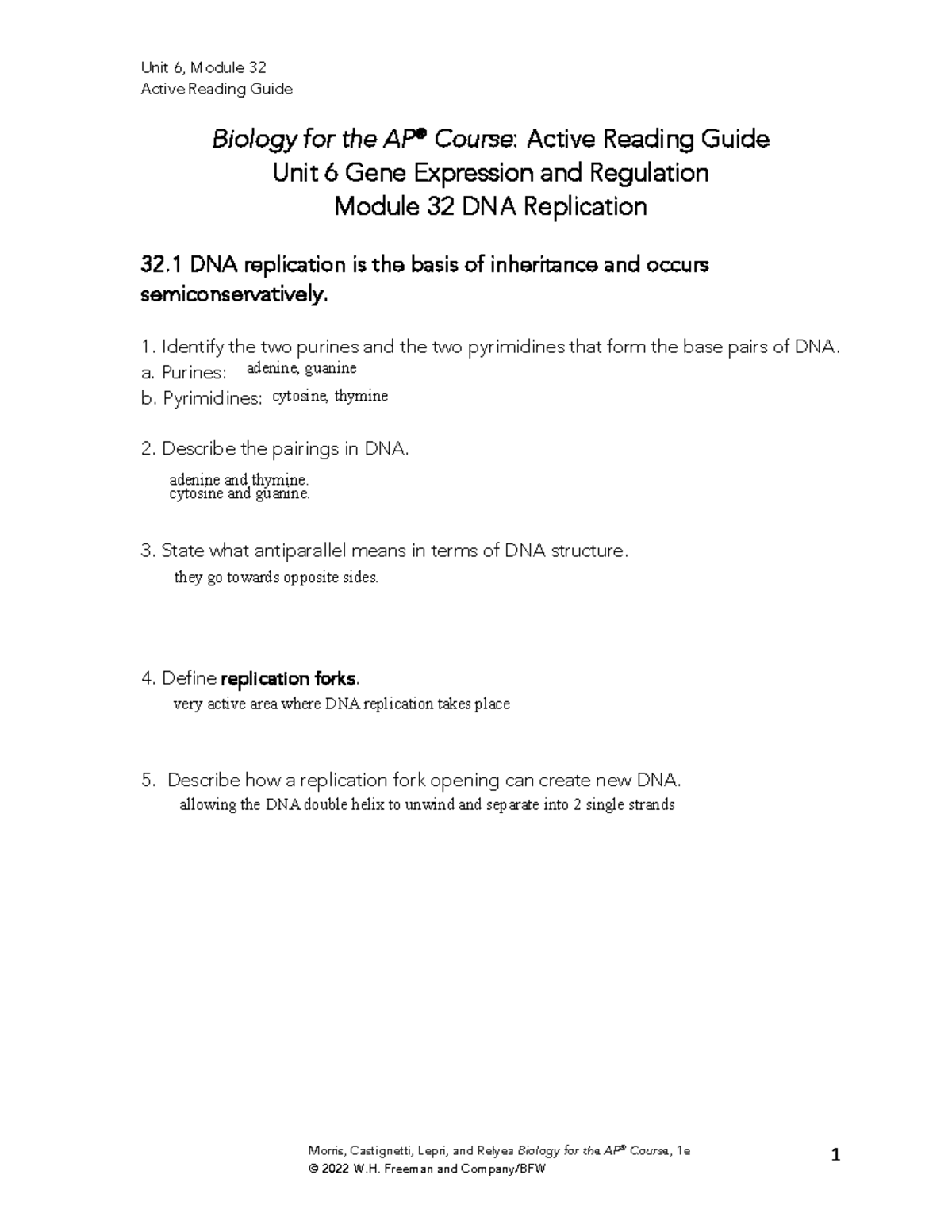 Active Reading Guide for Biology AP® 1e: Gene Expression & DNA ...