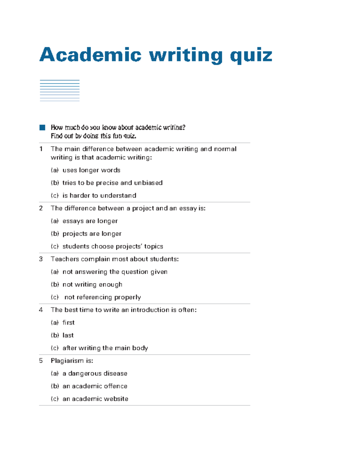 Academic writing quiz - How much do you know about academic writing ...
