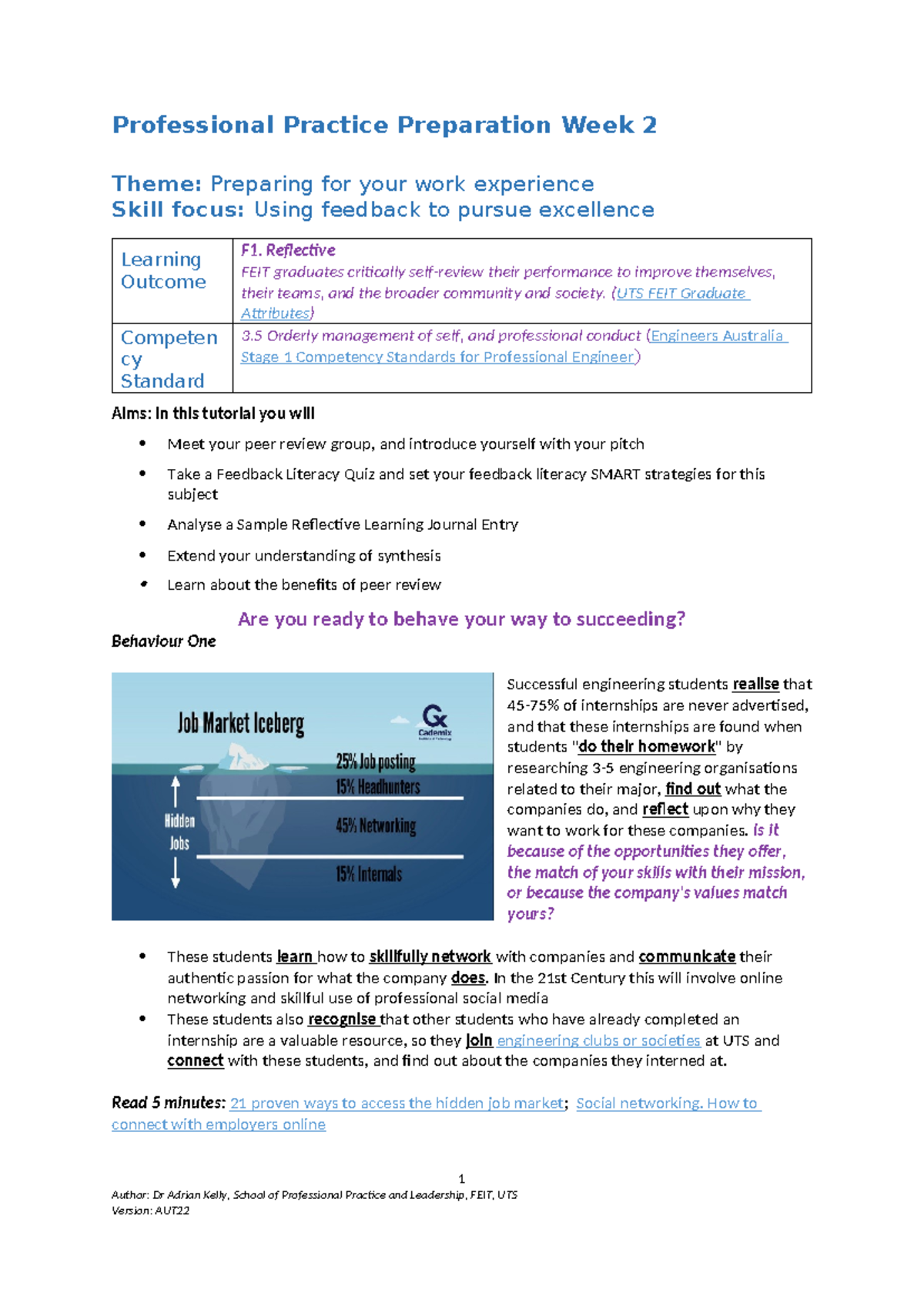 Week 2 Tutorial in class activities - Professional Practice Preparation ...
