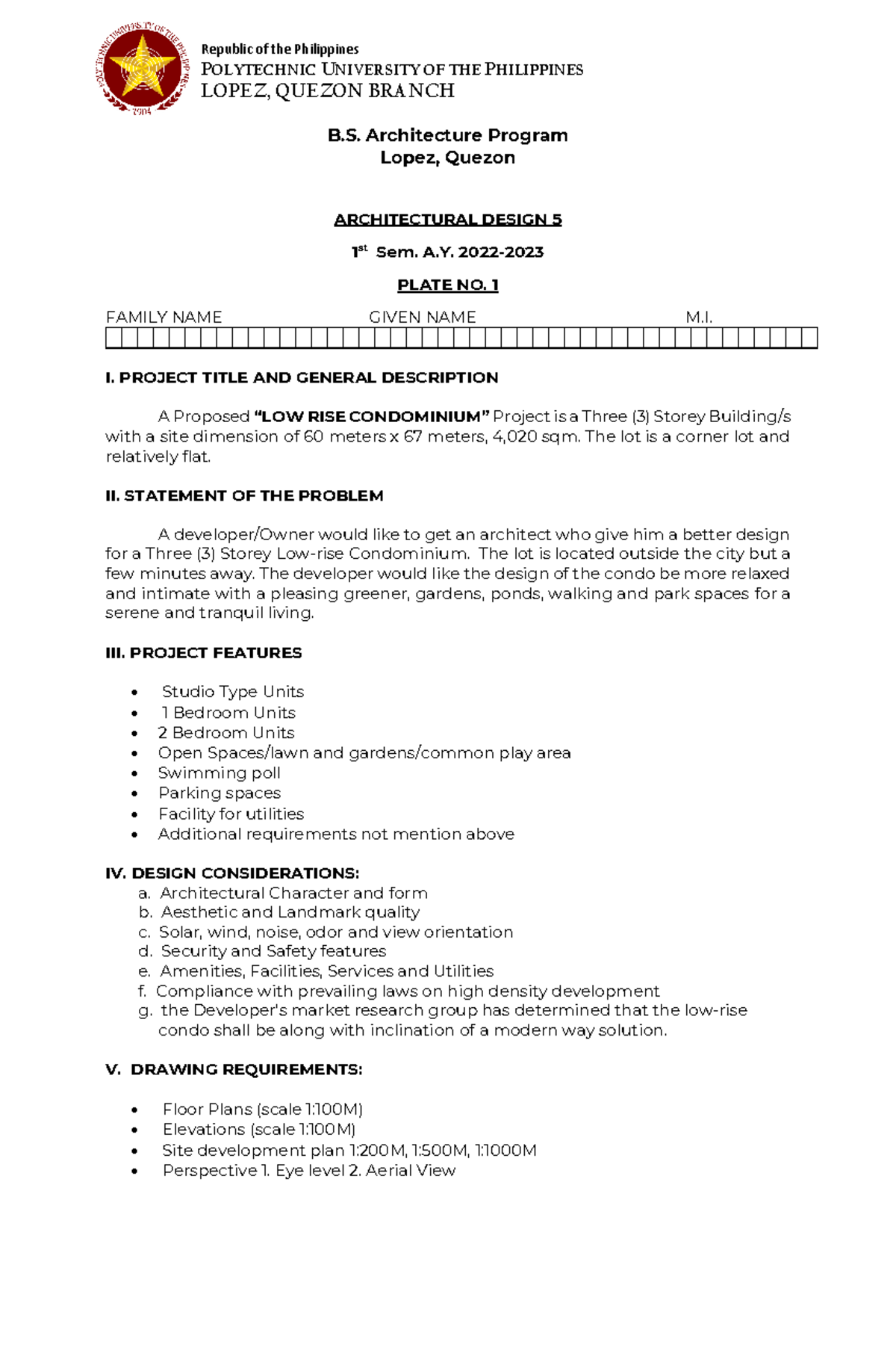 ARCH 5 Low Rise Condominium Design Project - Plate No. 1 (1st Sem 2022 ...
