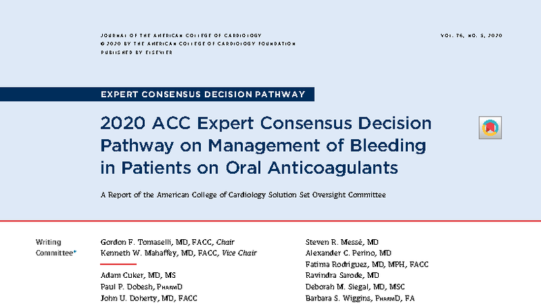 2020 ACC Expert Consensus on Bleeding Management in OAC Patients - Studocu