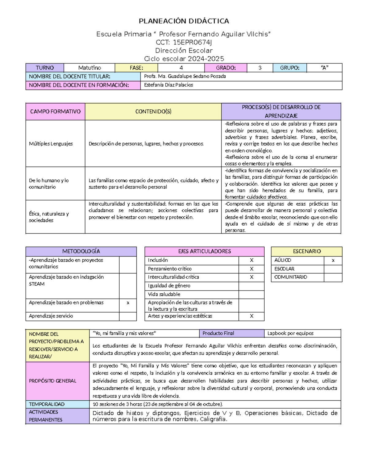 Proyecto integrador Fernando Aguilar Vilchis - PLANEACIÓN DIDÁCTICA ...