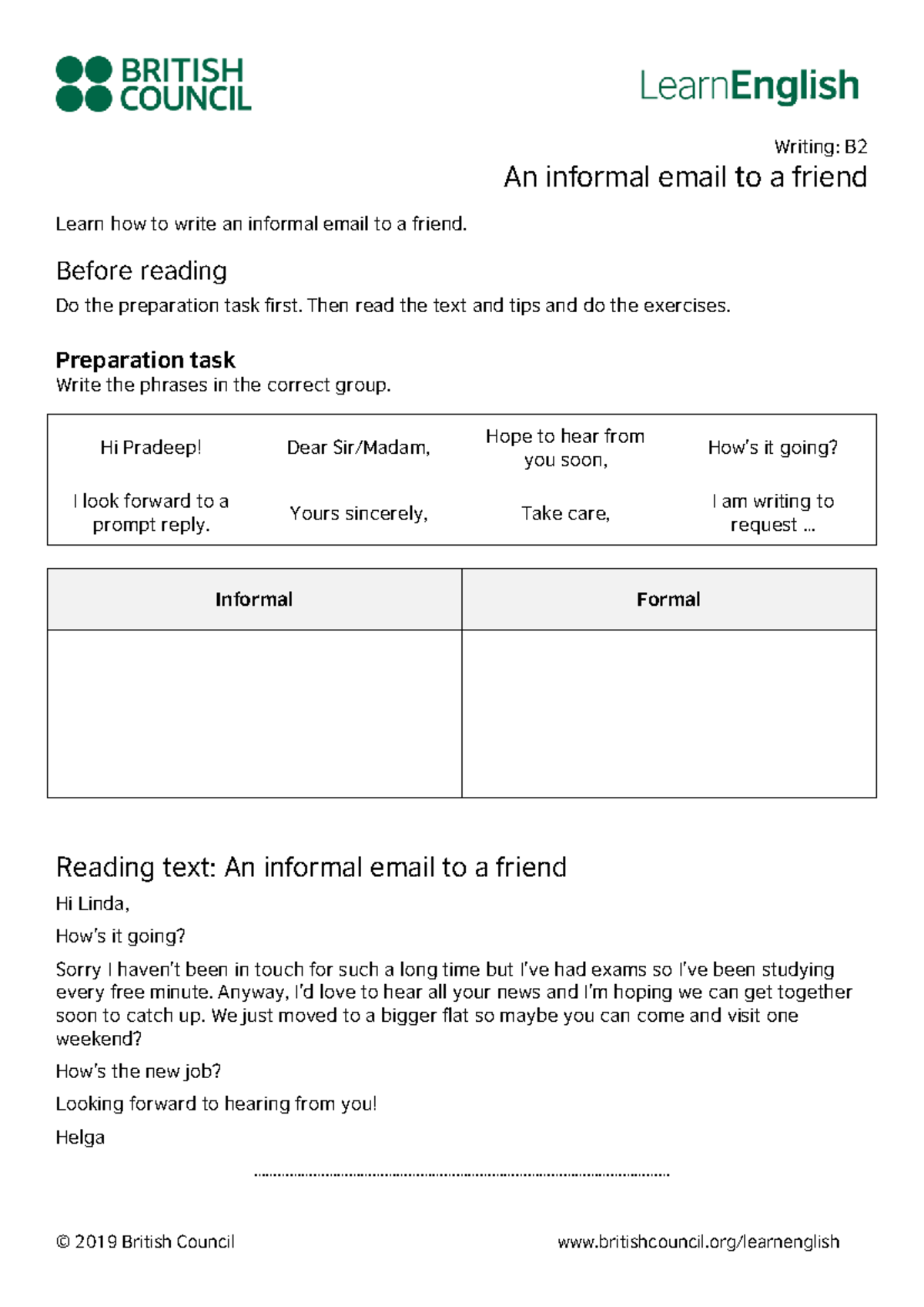 English Writing B2: Informal Email to a Friend Guide - Studocu
