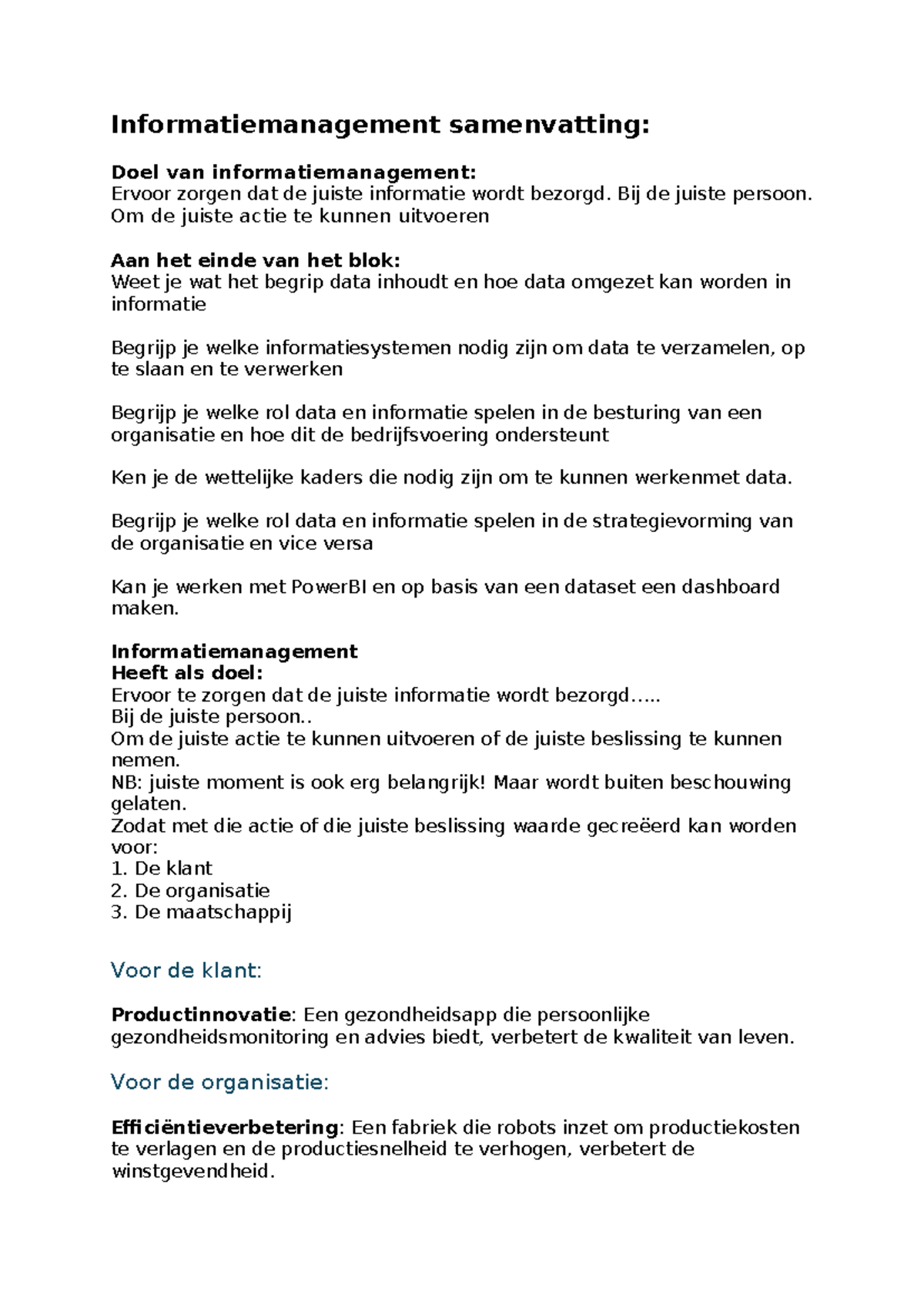 Informatiemanagement Samenvatting voor Cursus: Data en Informatiebeheer - Studeersnel