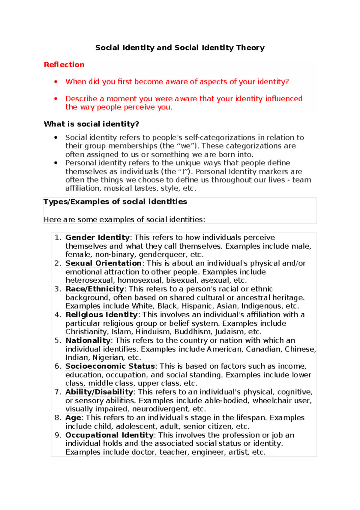 SOC 101: Reflection on Social Identity and Its Theoretical Framework ...