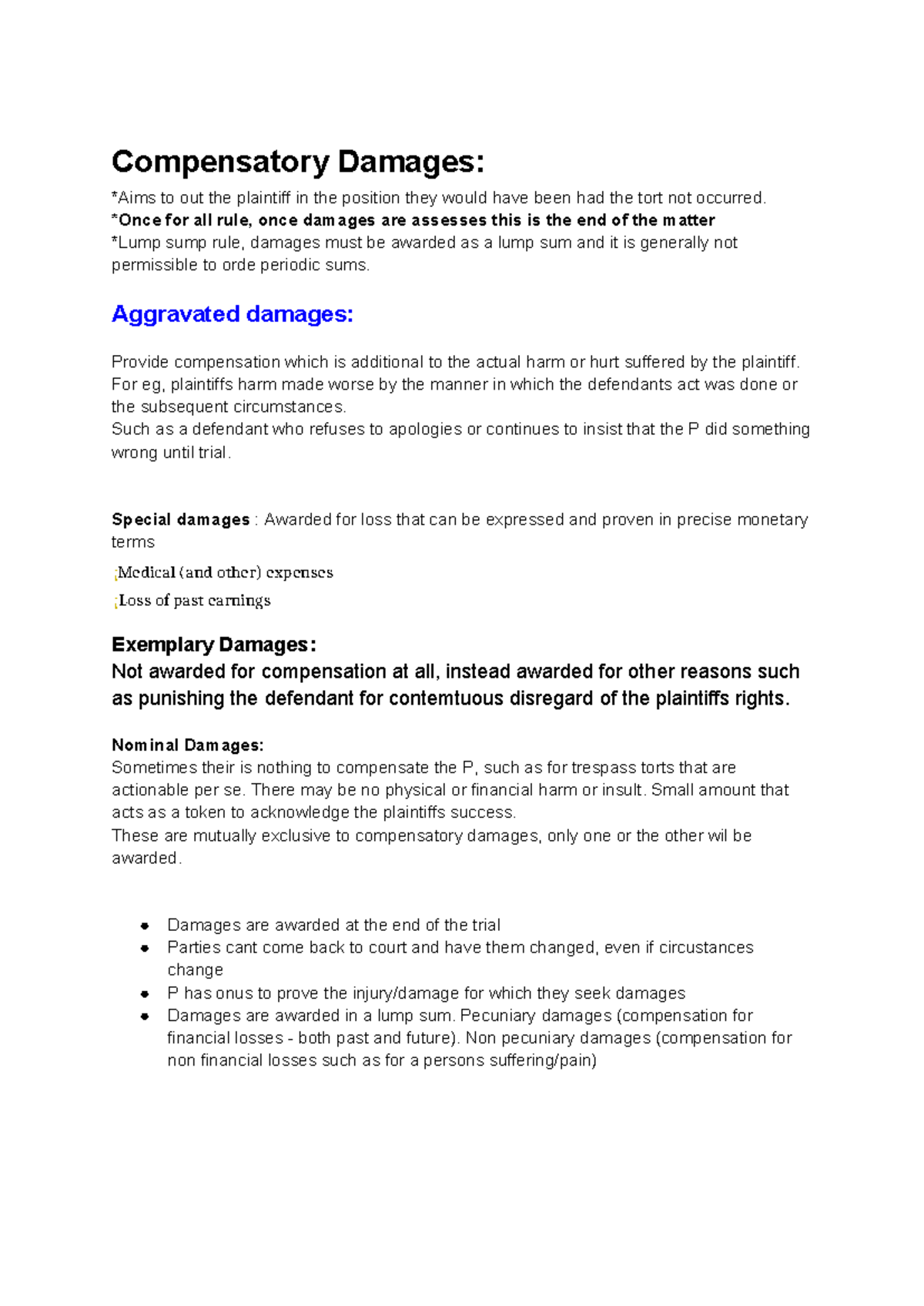 Topic 11 - Compensatory Damages & Multiple Tortfeasors Overview - Studocu