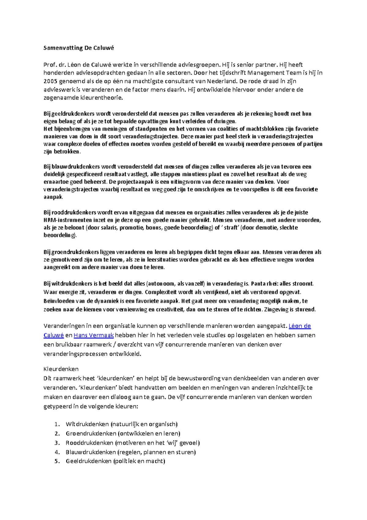 Samenvatting HR-processen : Theorie van de Caluwé - Samenvatting De ...