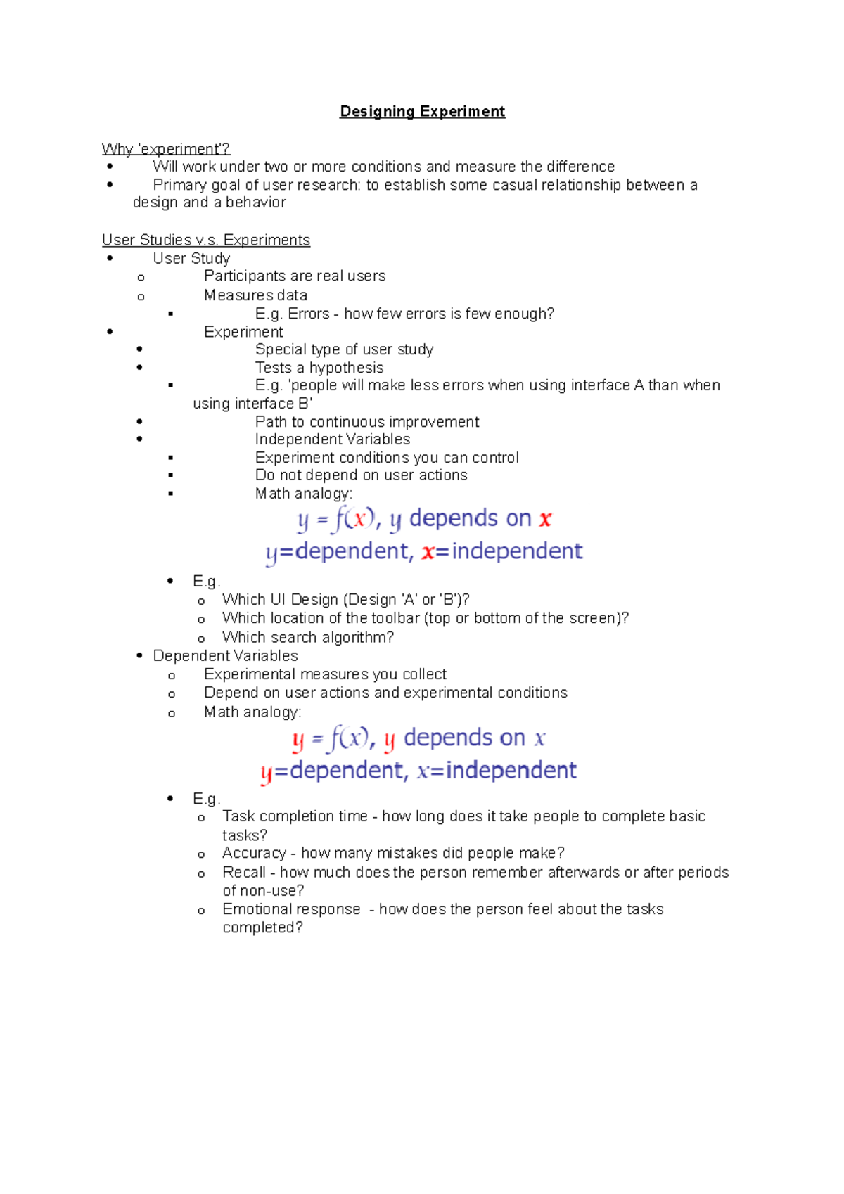 Designing Experiments: Lecture Notes for User Research (Lecture 15 ...