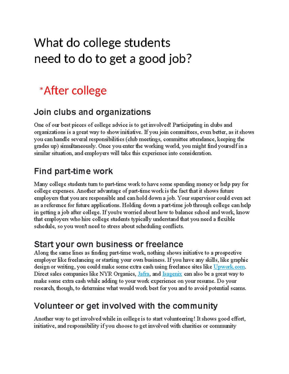 Strategies for College Students to Secure Good Jobs - Studocu