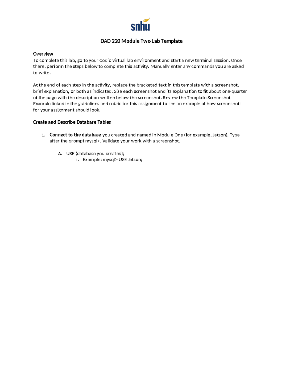 DAD 220 Module Two Lab: Database Table Creation & Description - Studocu