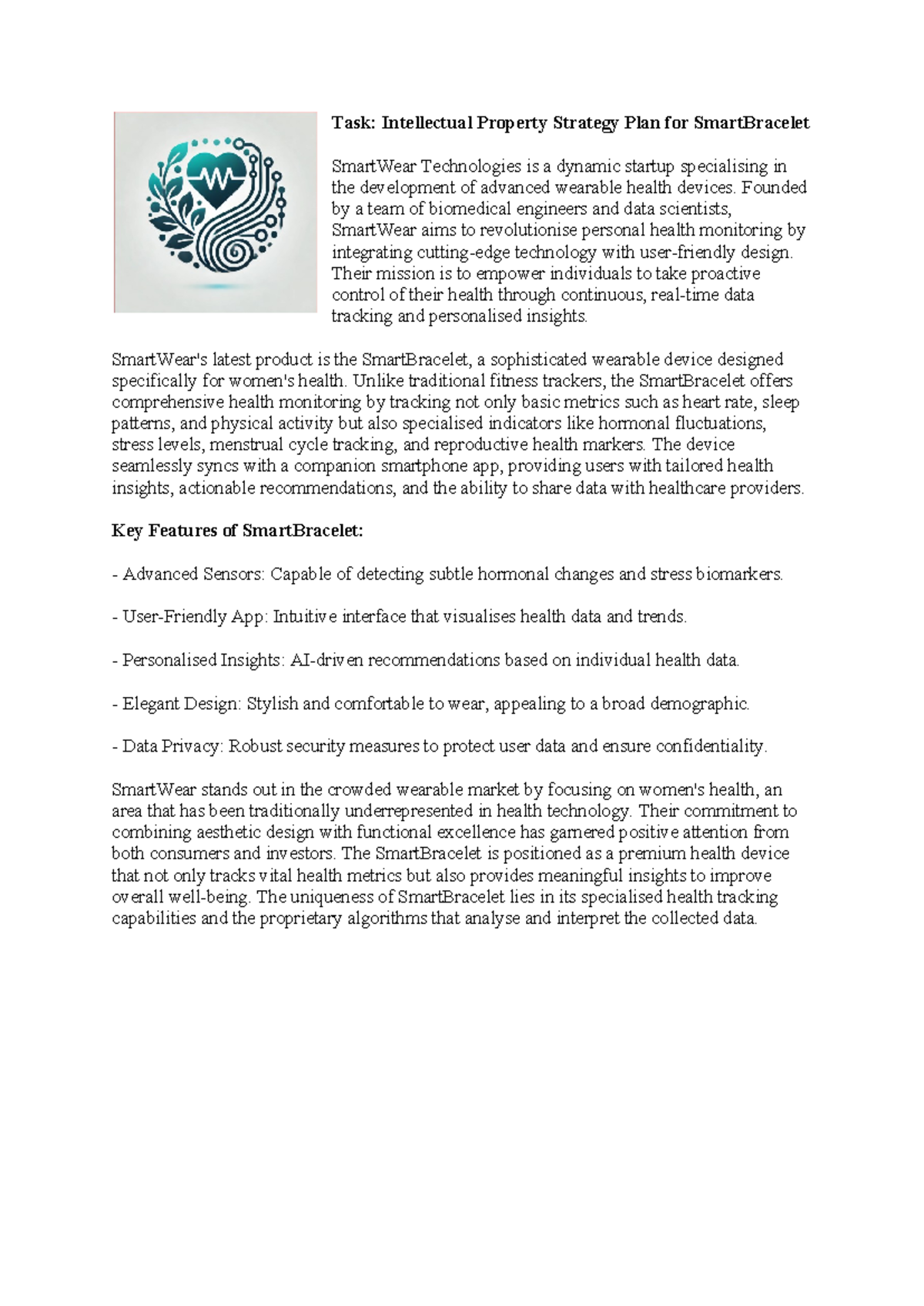 Intellectual Property Strategy Plan for SmartBracelet (W6) - Studocu