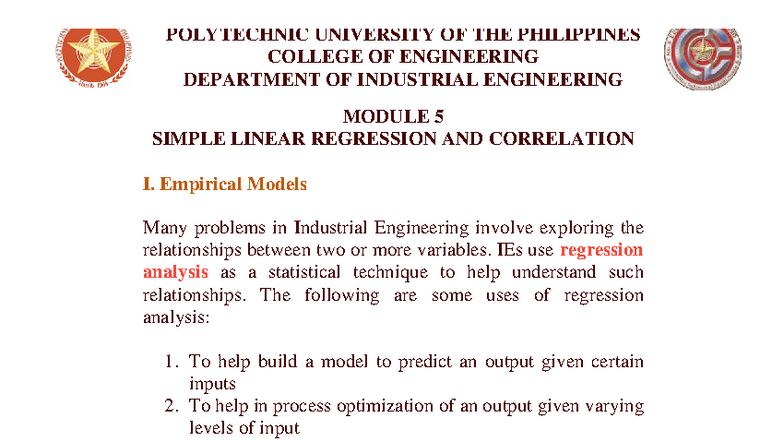 MODULE 5: SIMPLE LINEAR REGRESSION & CORRELATION ANALYSIS - Studocu