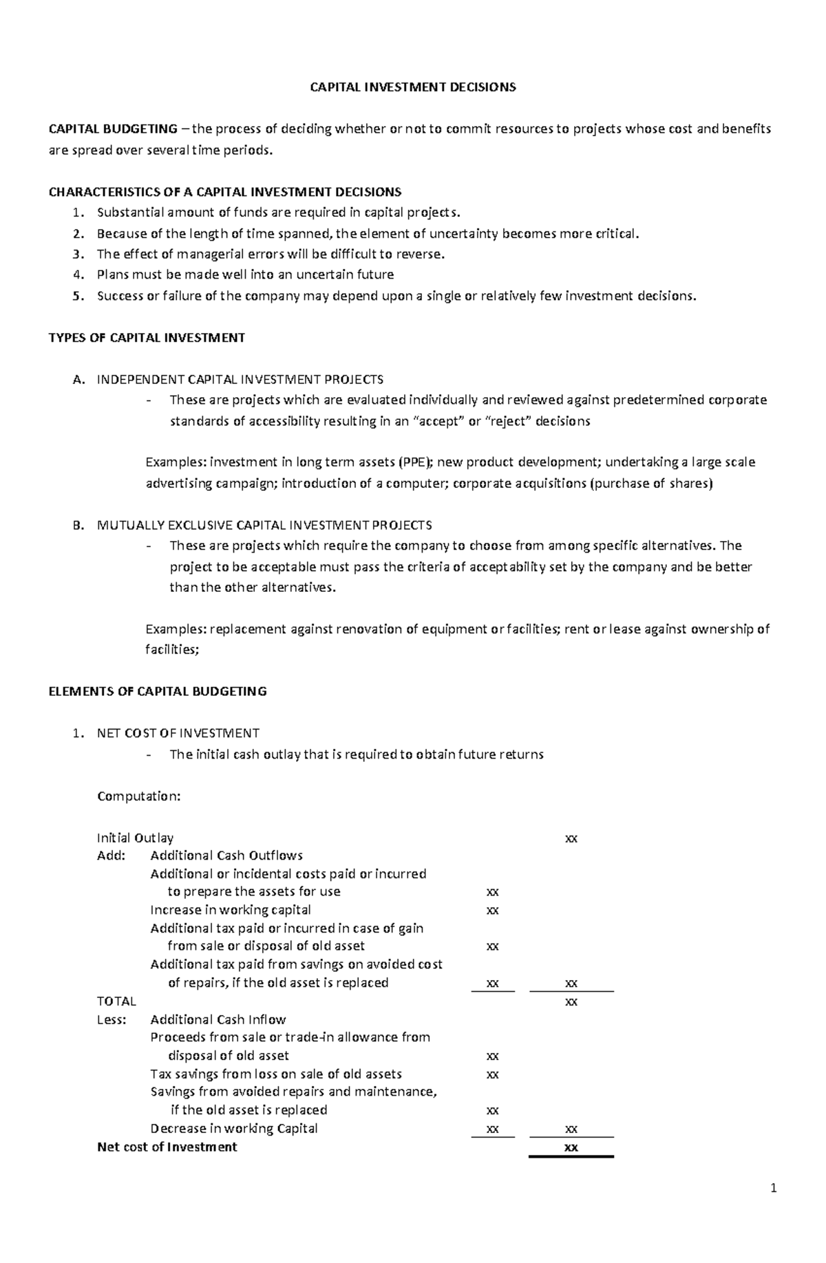 CAPITAL BUDGETING: KEY DECISIONS & METHODS (57005) - Studocu