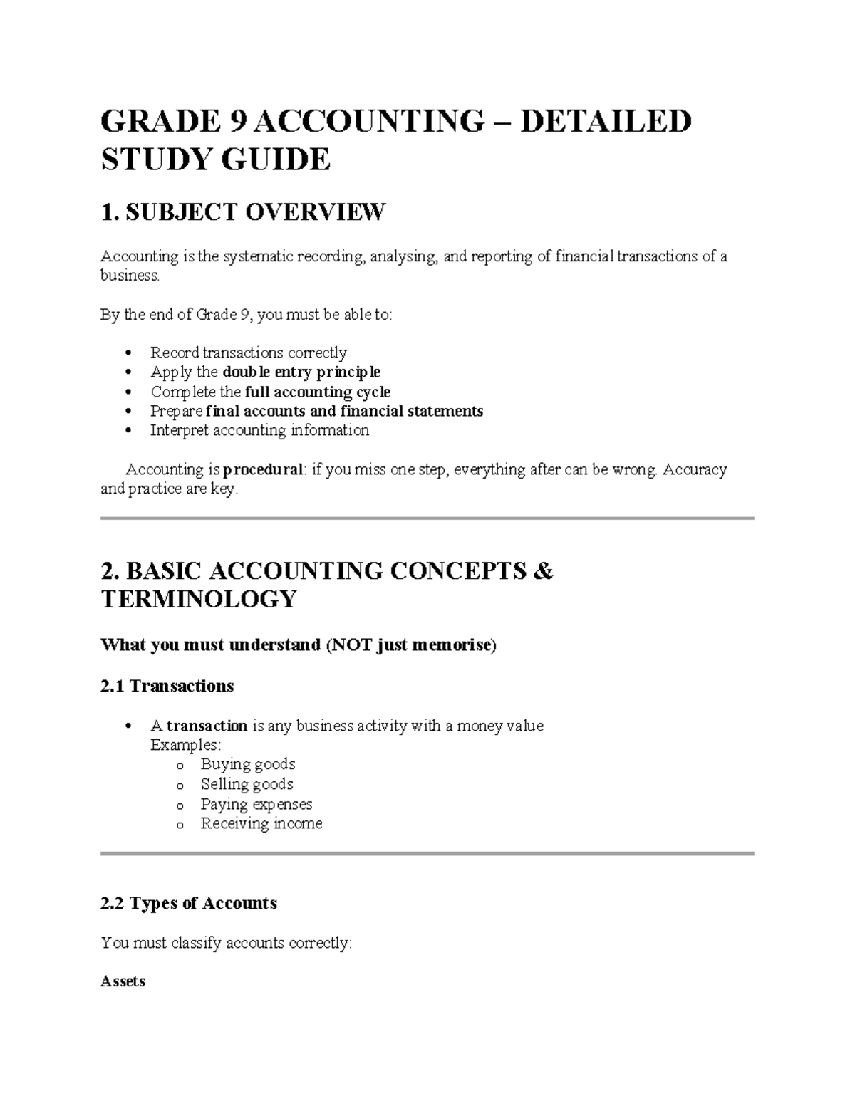 Grade 9 Accounting: Comprehensive Study Guide for Success - Studocu