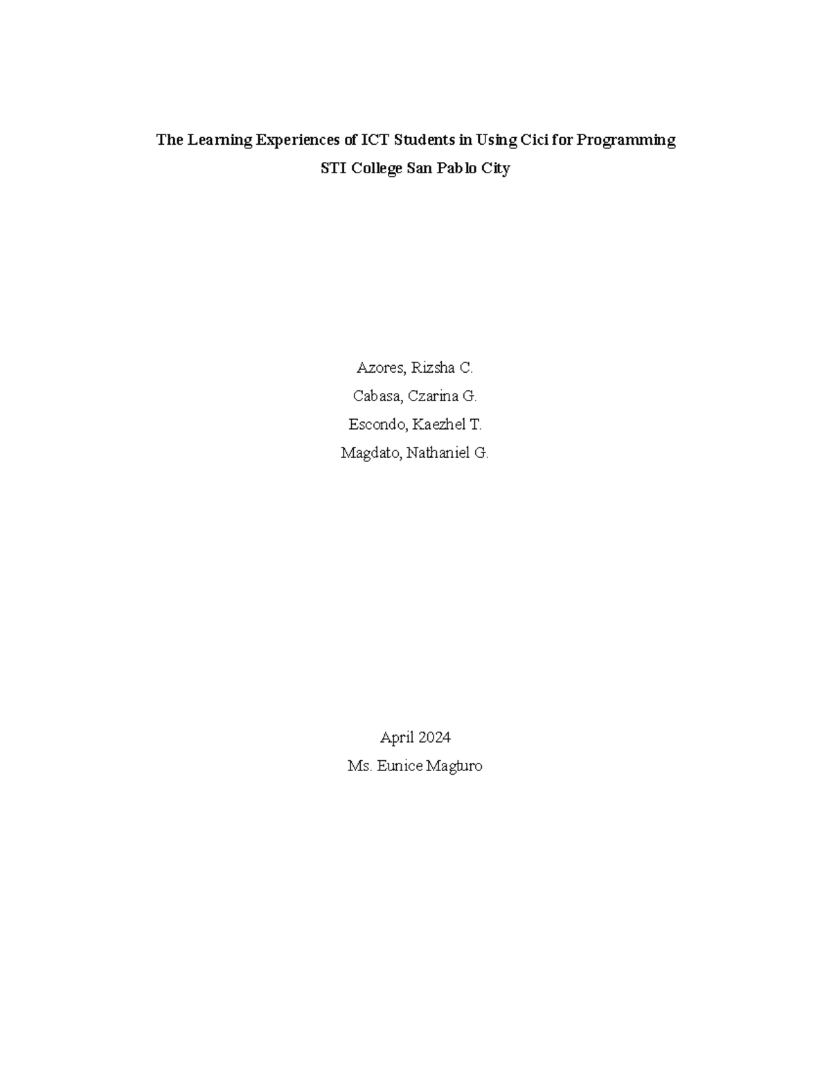 Final Research on ICT Students' Experiences with Cici AI (2023-2024 ...