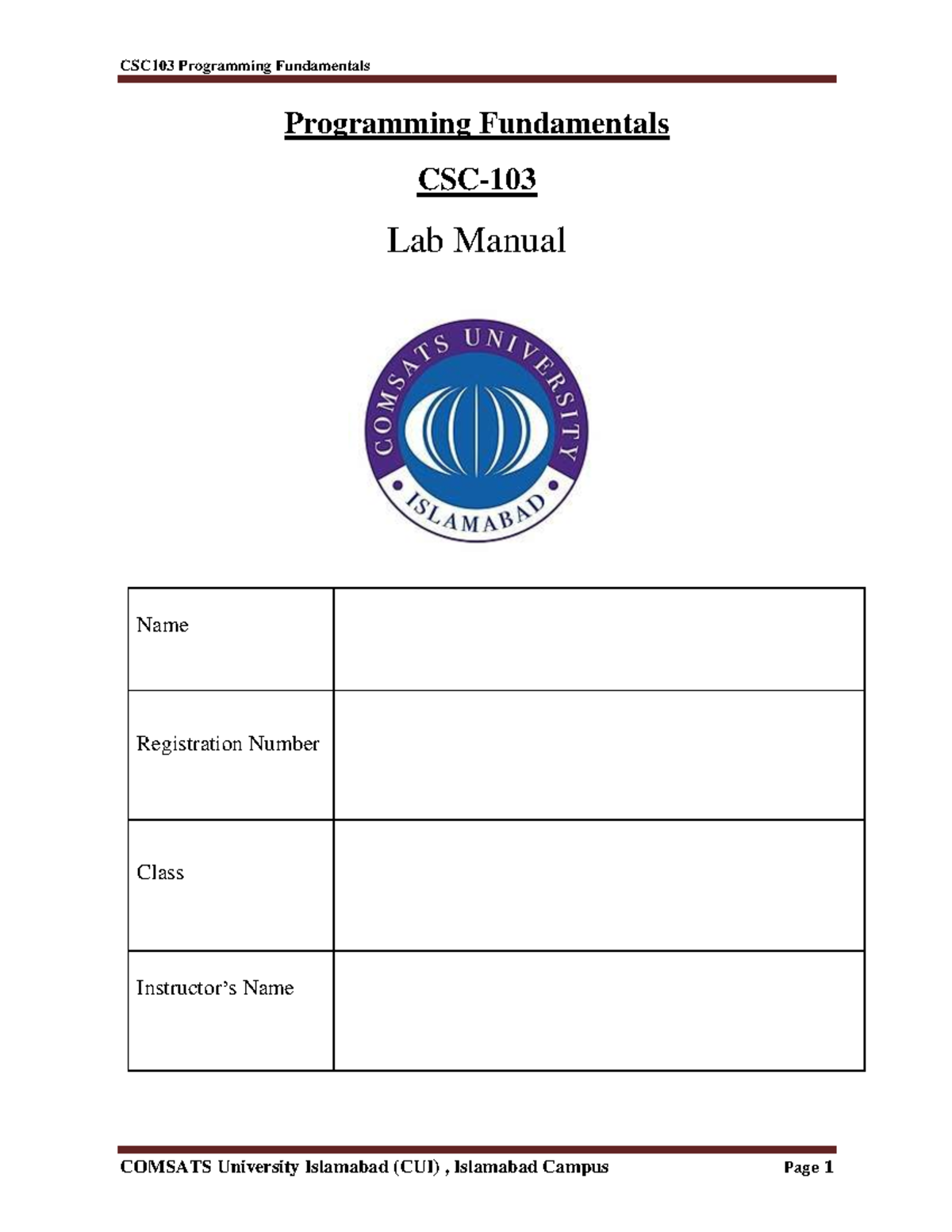 CSC 103 PF Spring 21 - lab manual for programming fundamentals - CSC103 Programming Fundamentals ...