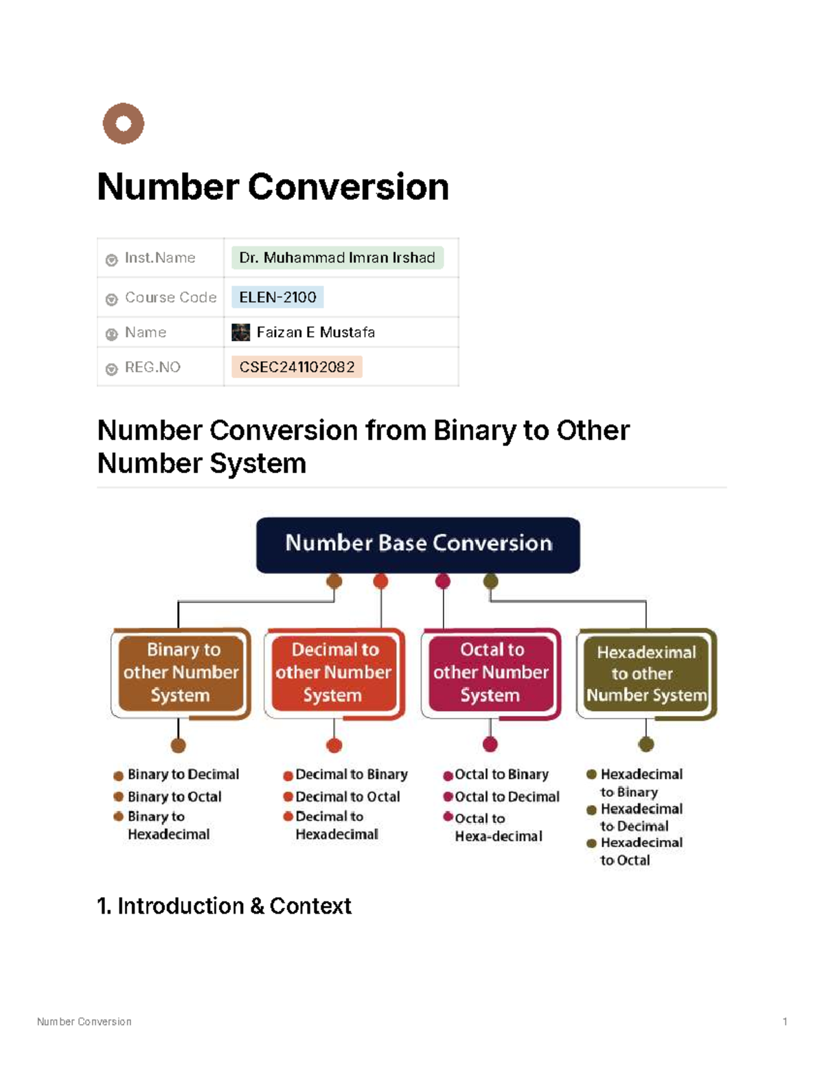 Number conversion methods in CSEC2411: Binary, octal, and hexadecimal - Studocu