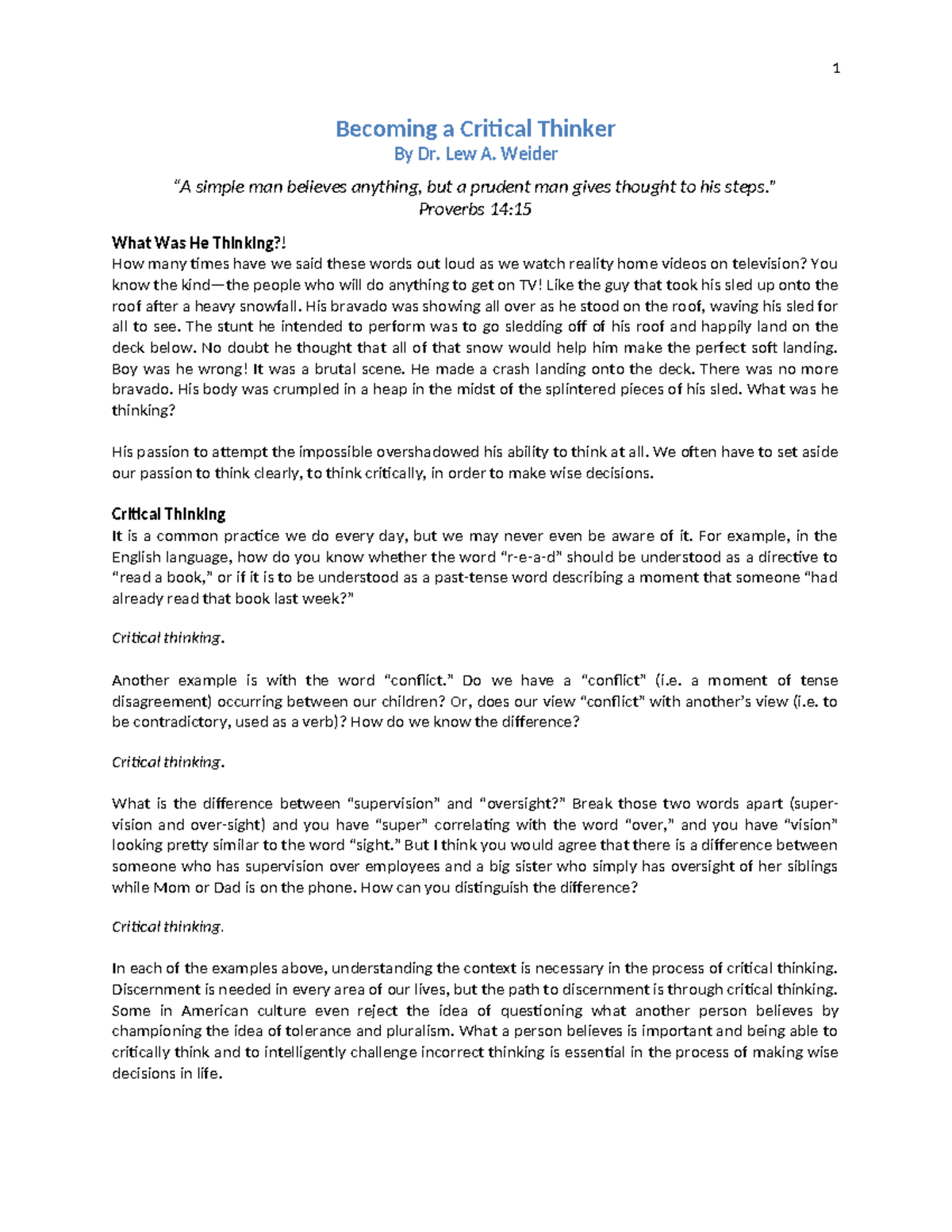 Critical Thinking Strategies for Personal & Spiritual Growth (CT101 ...
