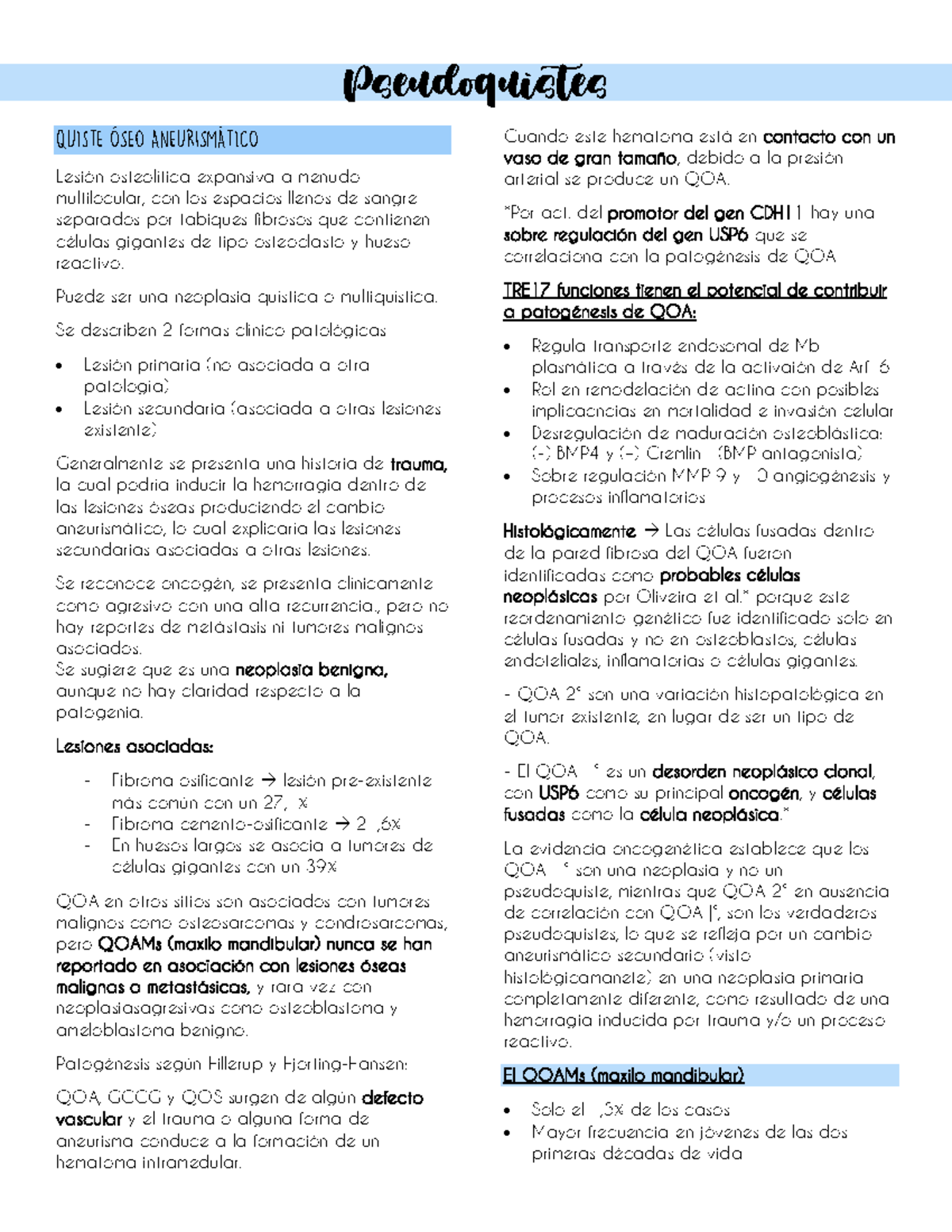Pseudoquistes: Patología, Características y Diagnóstico (Clínica) - Studocu