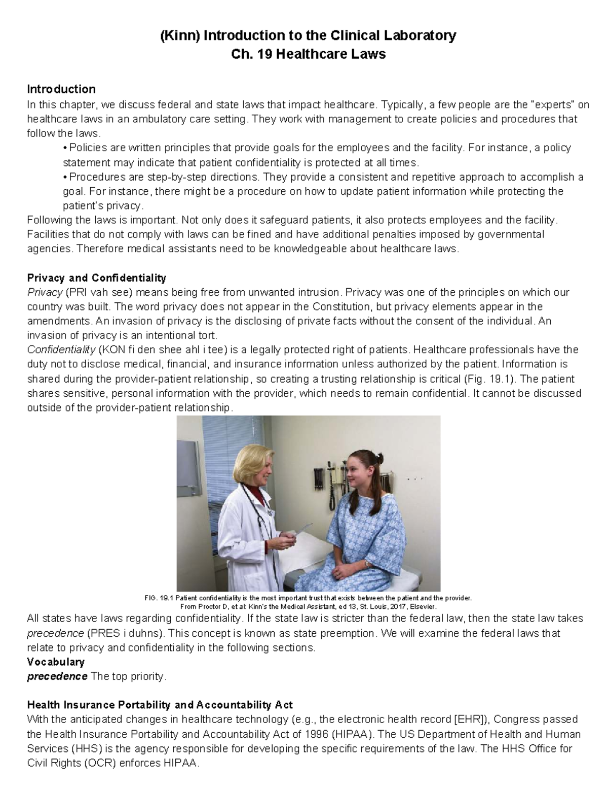 (Kinn) Ch. 19 Healthcare Laws: HIPAA & Patient Privacy Overview - Studocu