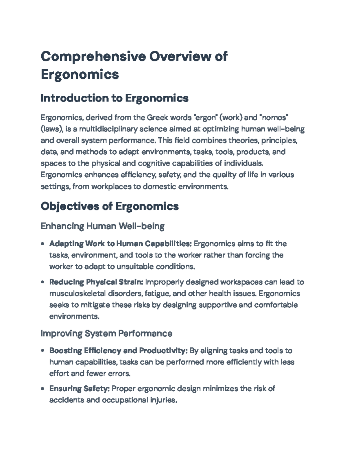 Comprehensive Overview of Ergonomics: Principles and Applications ...