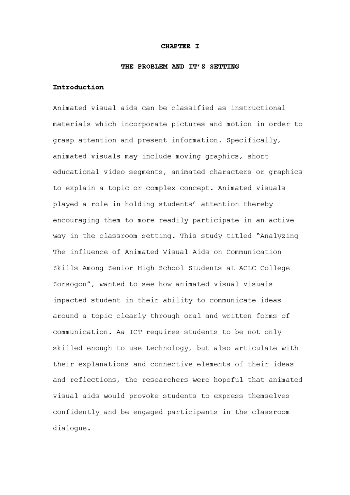 CHAPTER I: The Impact of Animated Visual Aids on Communication Skills ...