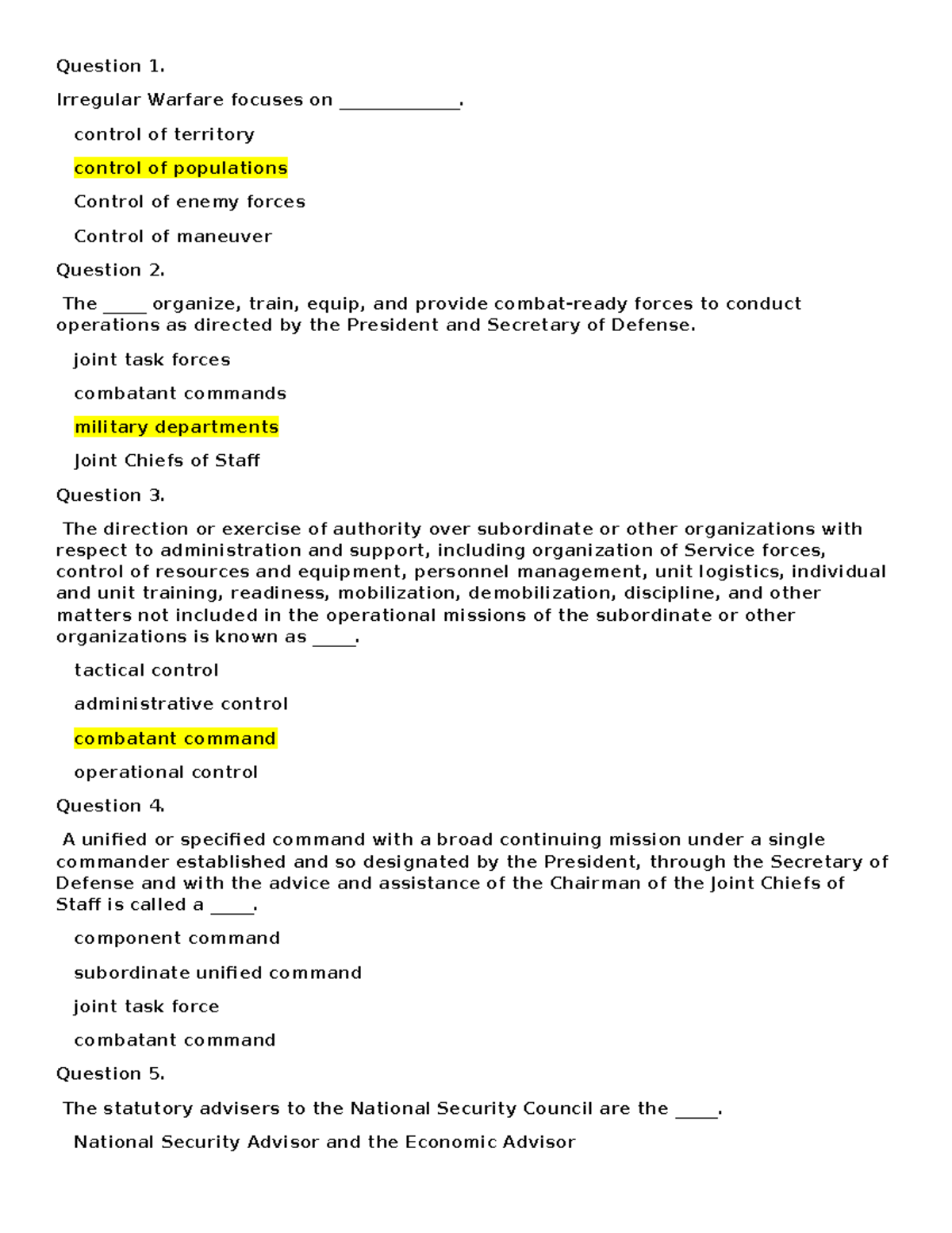 JKO Ejpme 2 Study Guide: Irregular Warfare & Command Authority Notes ...