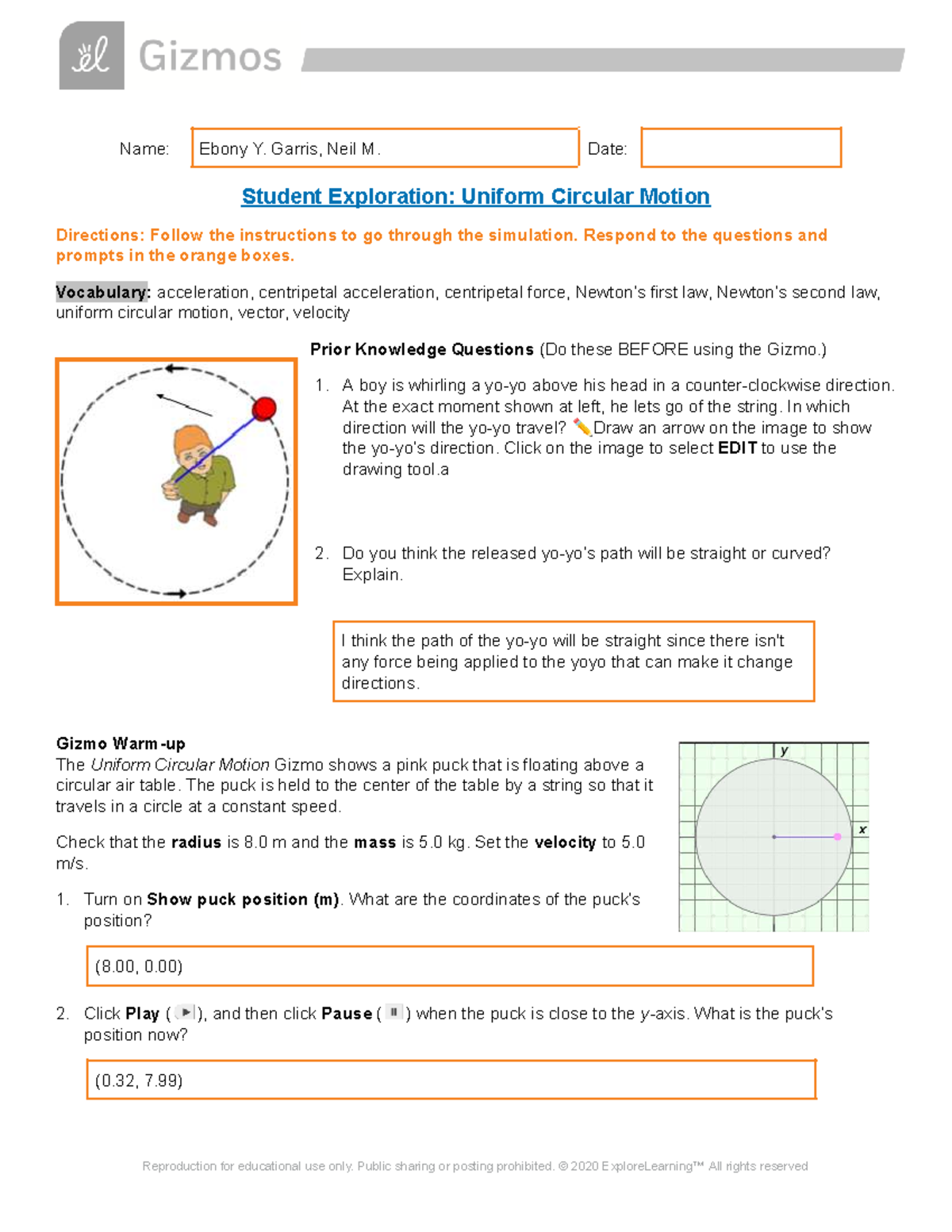Copy of SE: Uniform Circular Motion Exploration and Analysis - Studocu