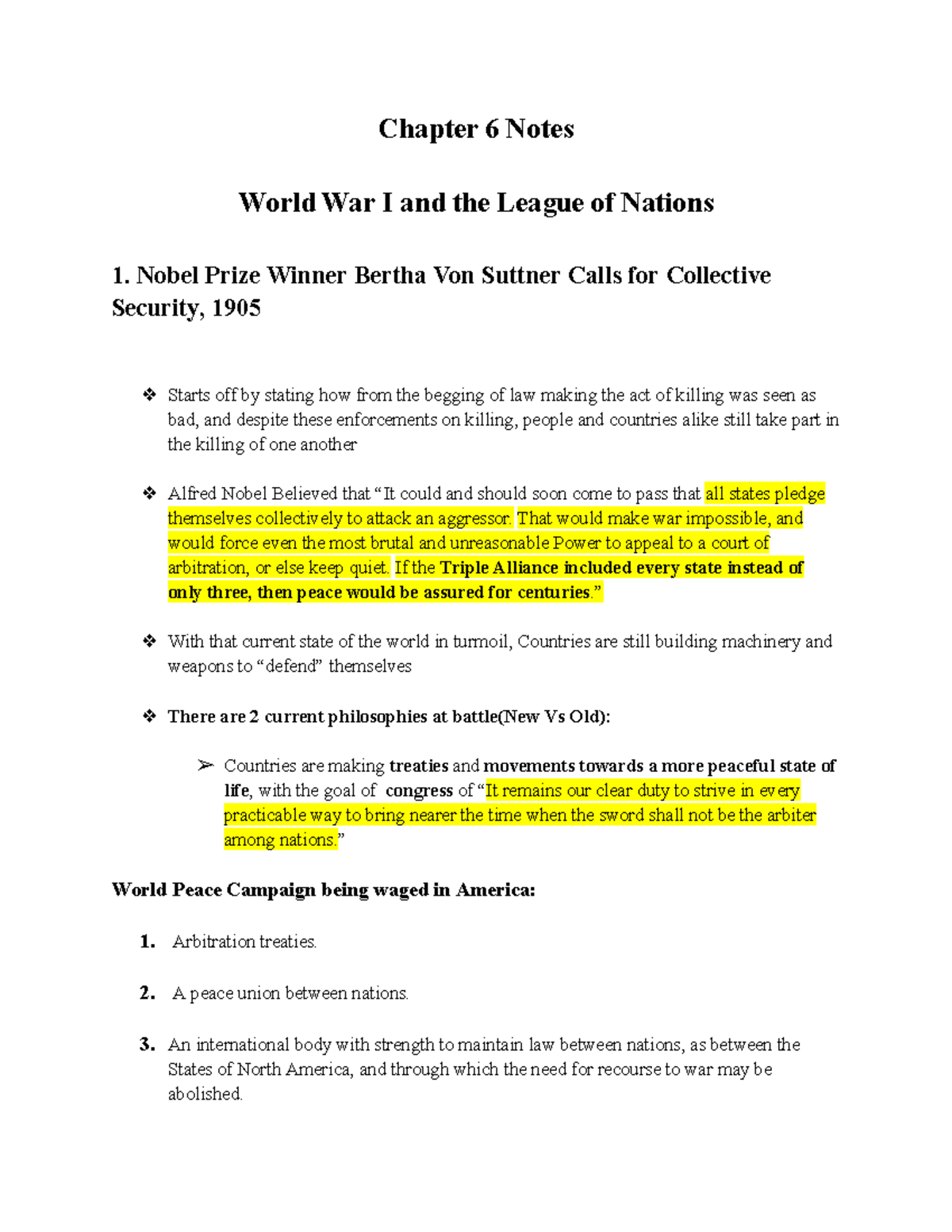 Chapter 6 Notes: WWI, League of Nations & Key Historical Perspectives ...