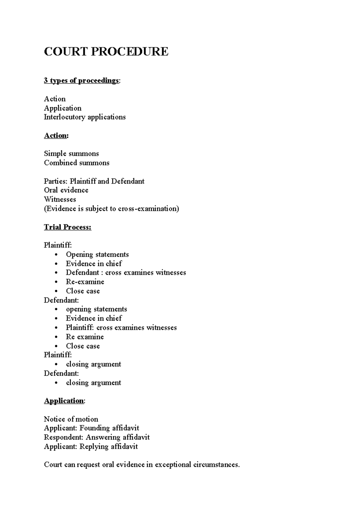 COURT PROCEDURE: Types of Proceedings and Key Rules (Exam Notes) - Studocu