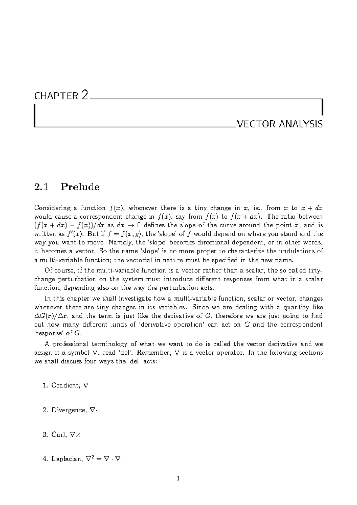 Vector Analysis - Lecture notes 1 - CHAPTER 2 VECTOR ANALYSIS 2 Prelude ...