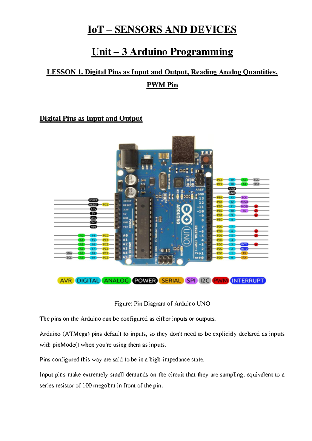 Unit 3 - Arduino Programming: Digital Pins and PWM Overview - Studocu