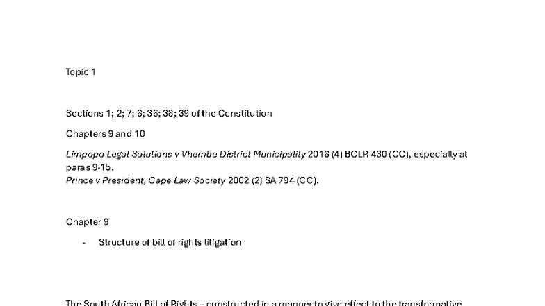 Bo R - Topic 1 - Bill of Rights Litigation Overview and Analysis - Studocu