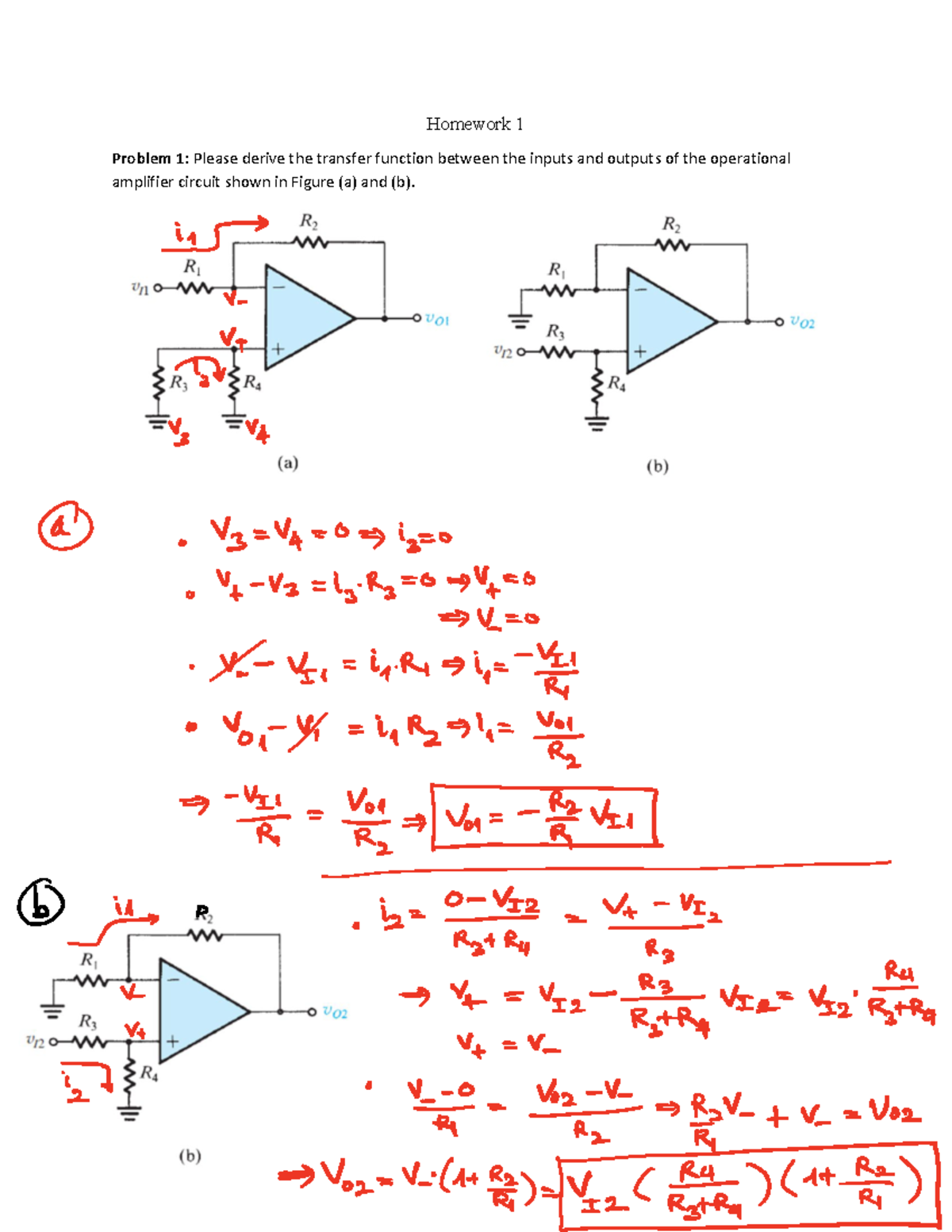 HW1: Deriving Transfer Function of Op Amp Circuits - Studocu