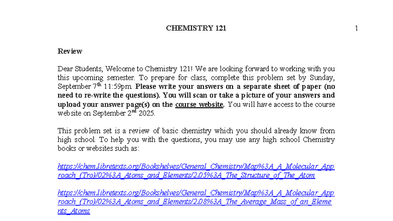 CHEM 121: High School Chemistry Review for 2025 - Studocu