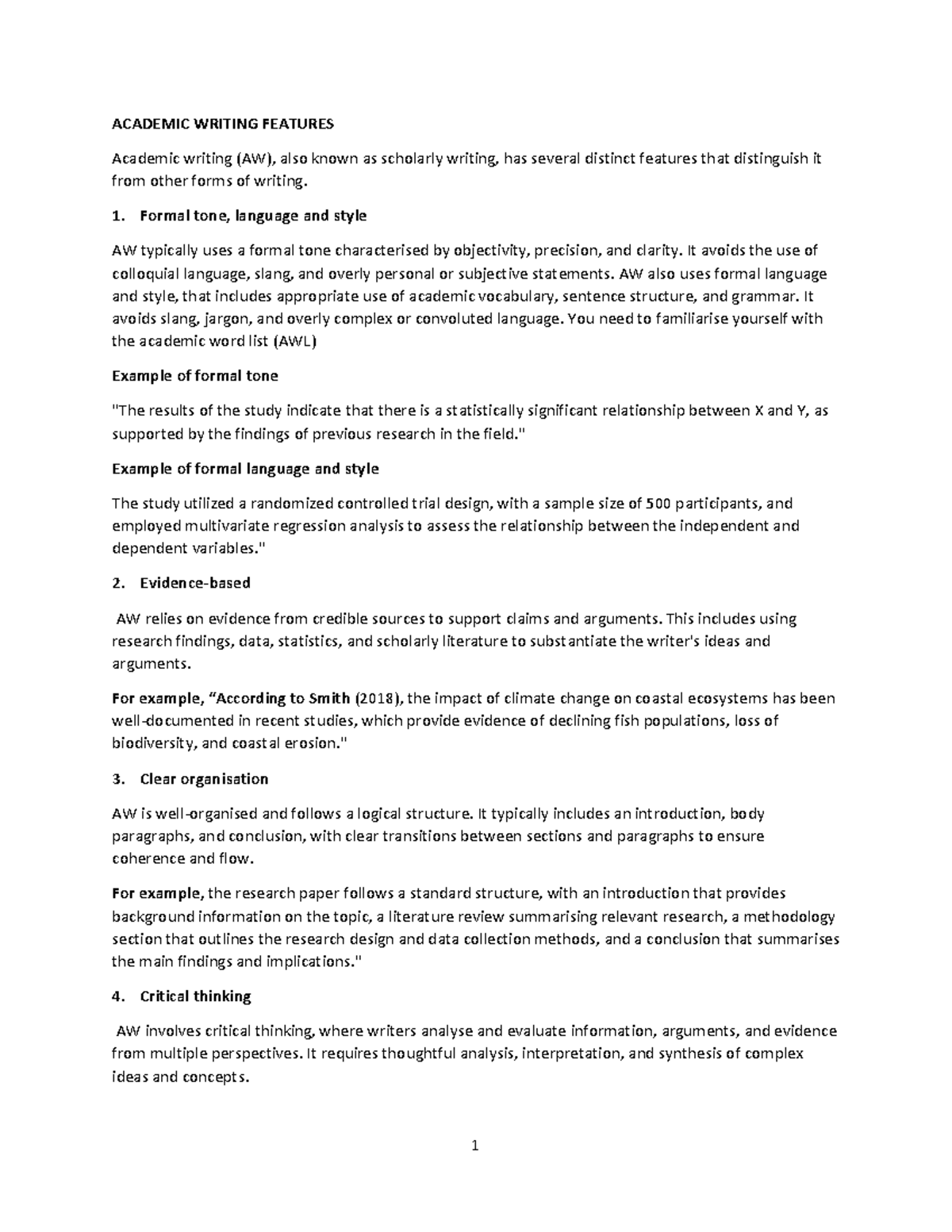 Academic Writing Features: Key Elements for Success in AW - Studocu
