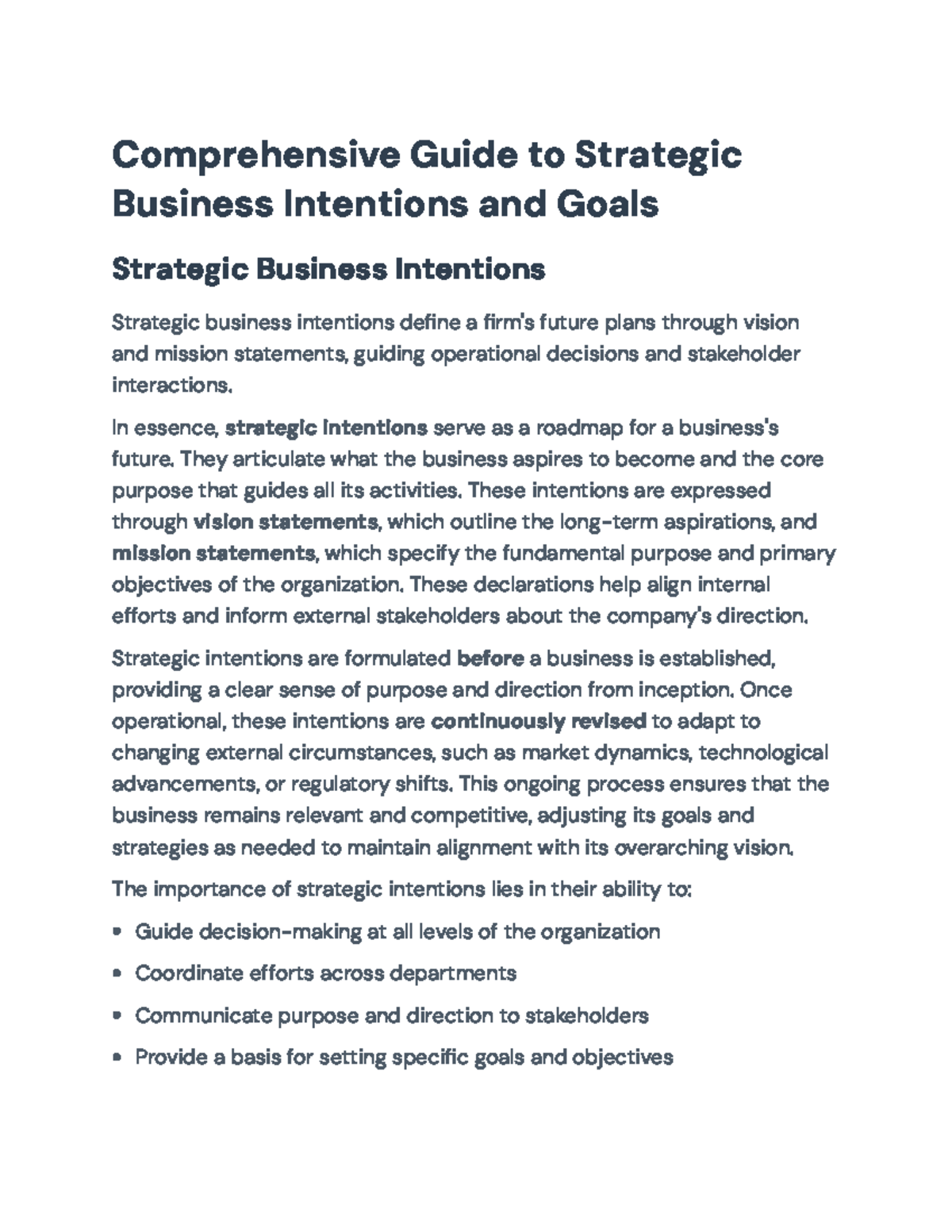 Comprehensive Guide to Business Goals & Strategic Intentions (BUS 101 ...