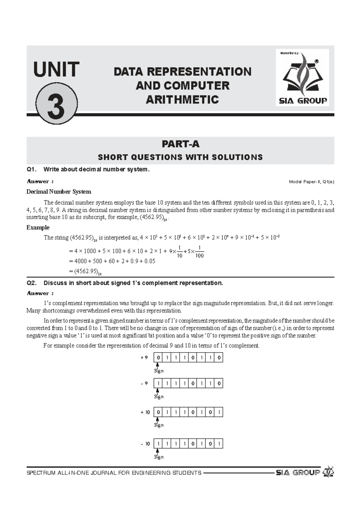 Unit-3 Data Representation and Computer Arithmetic Notes - Studocu