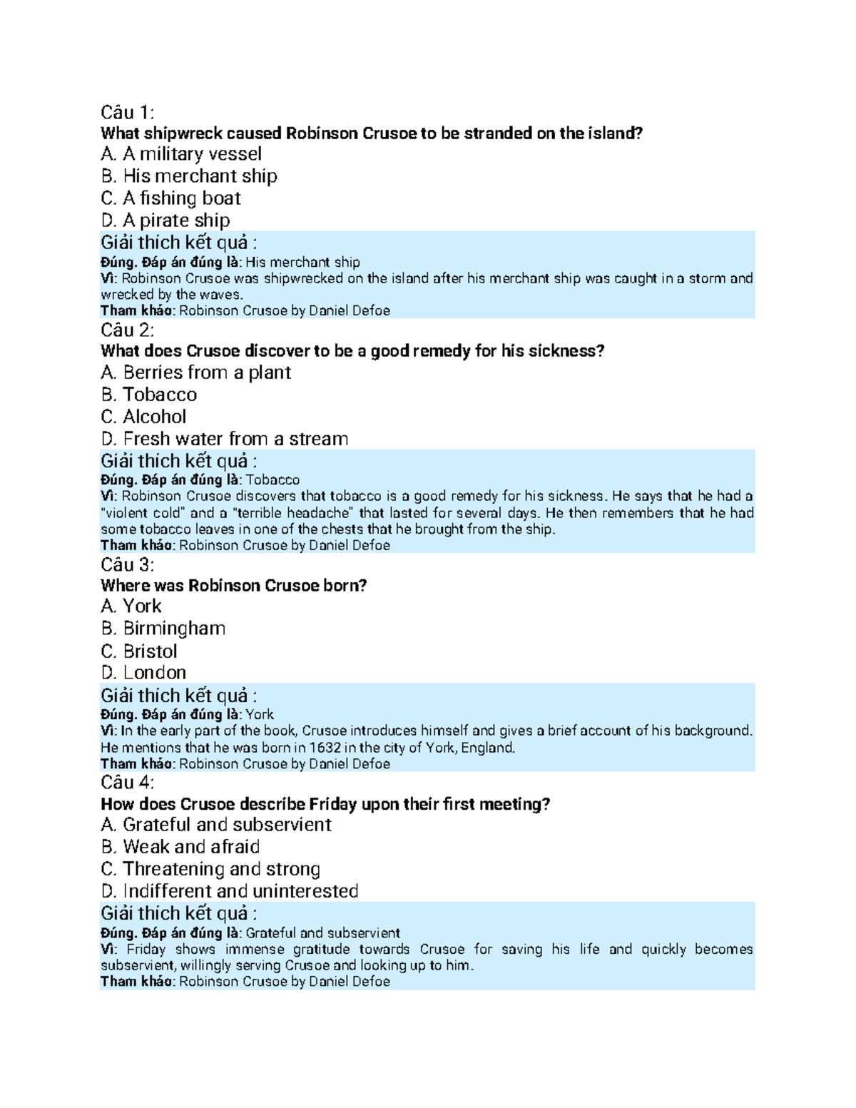 Gk1: Robinson Crusoe & Journey to the West Quiz Answers - Studocu