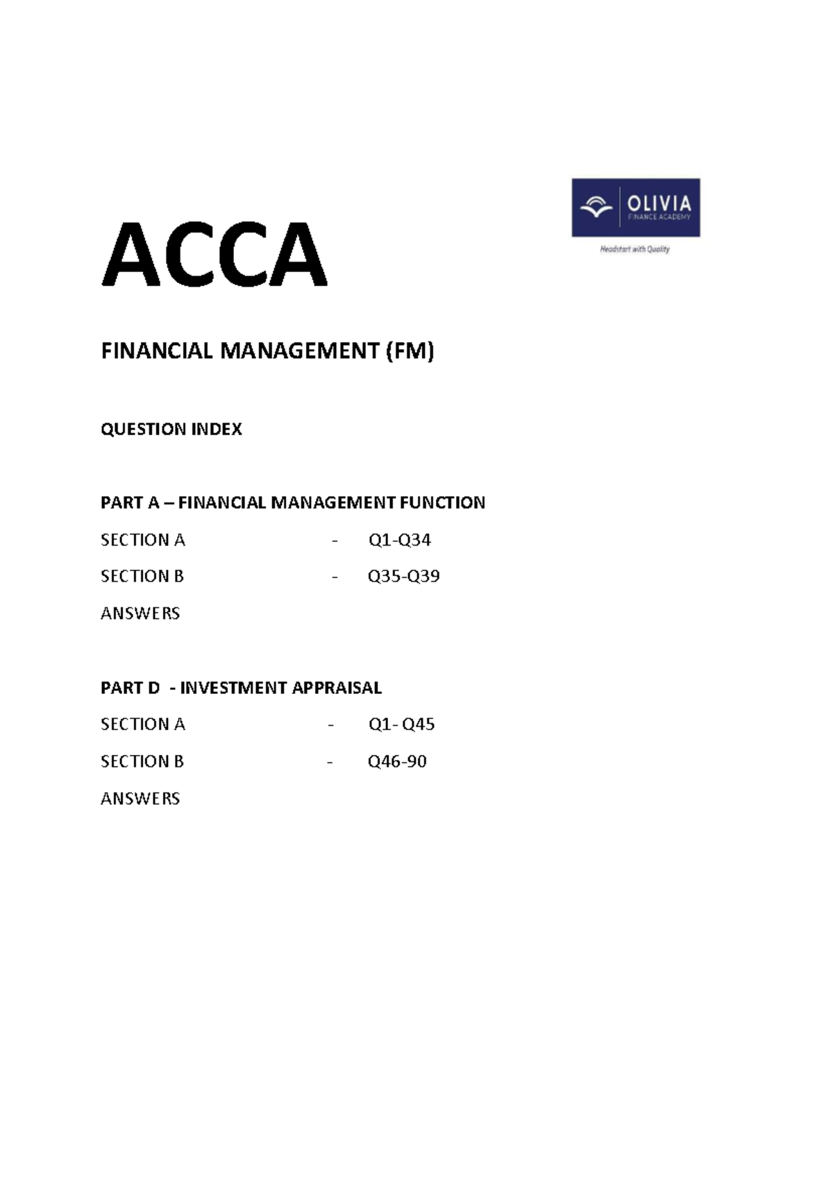 ACCA FM Revision Kit: Financial Management Function & Investment ...