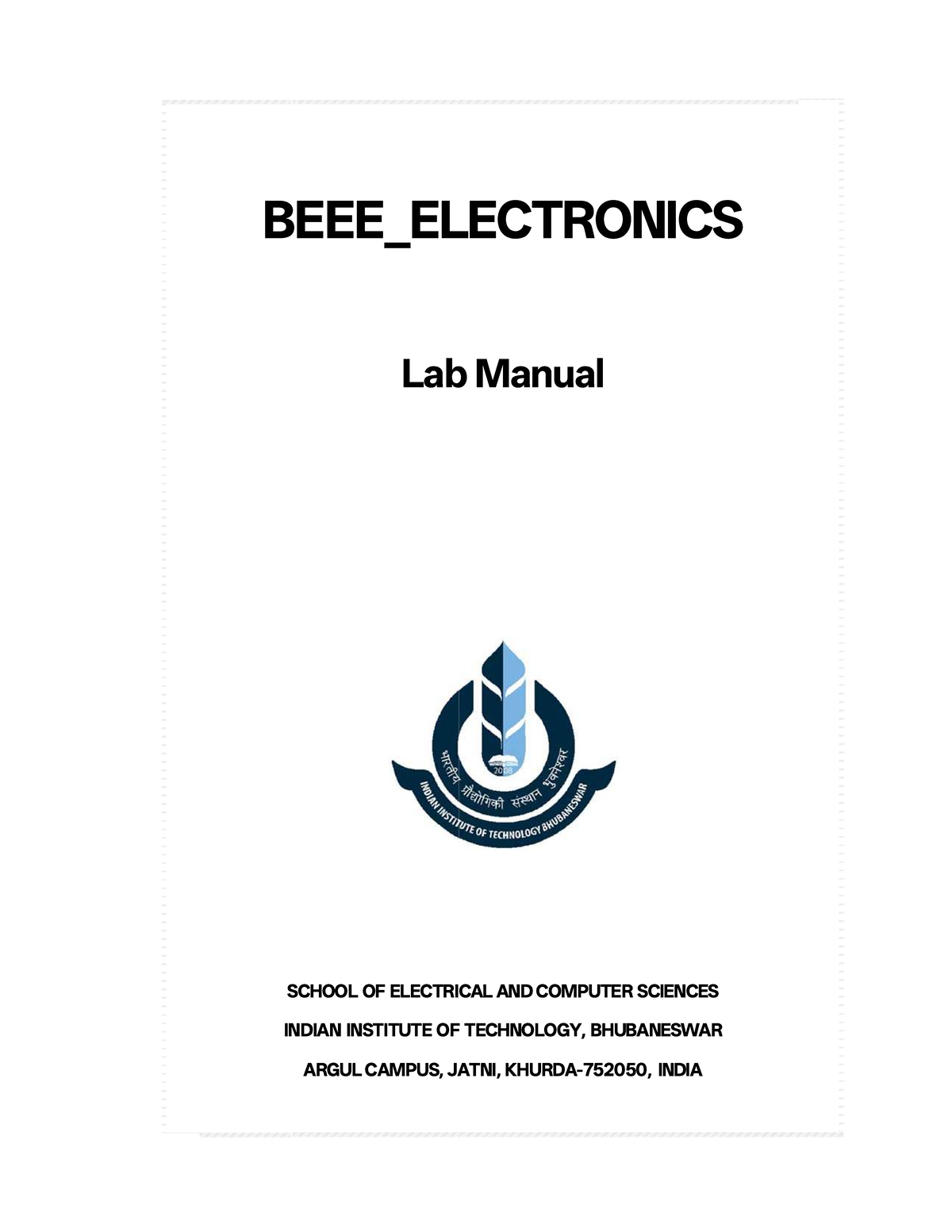 BEEE Lab Manual: Basic Electronics Experiments at IIT Bhubaneswar - Studocu