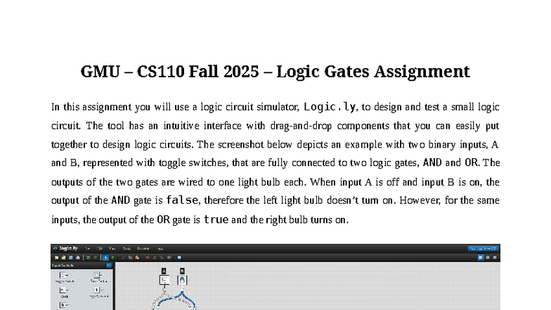 GMU CS110 Fall 2025 Logic Gates Assignment Guide - Studocu