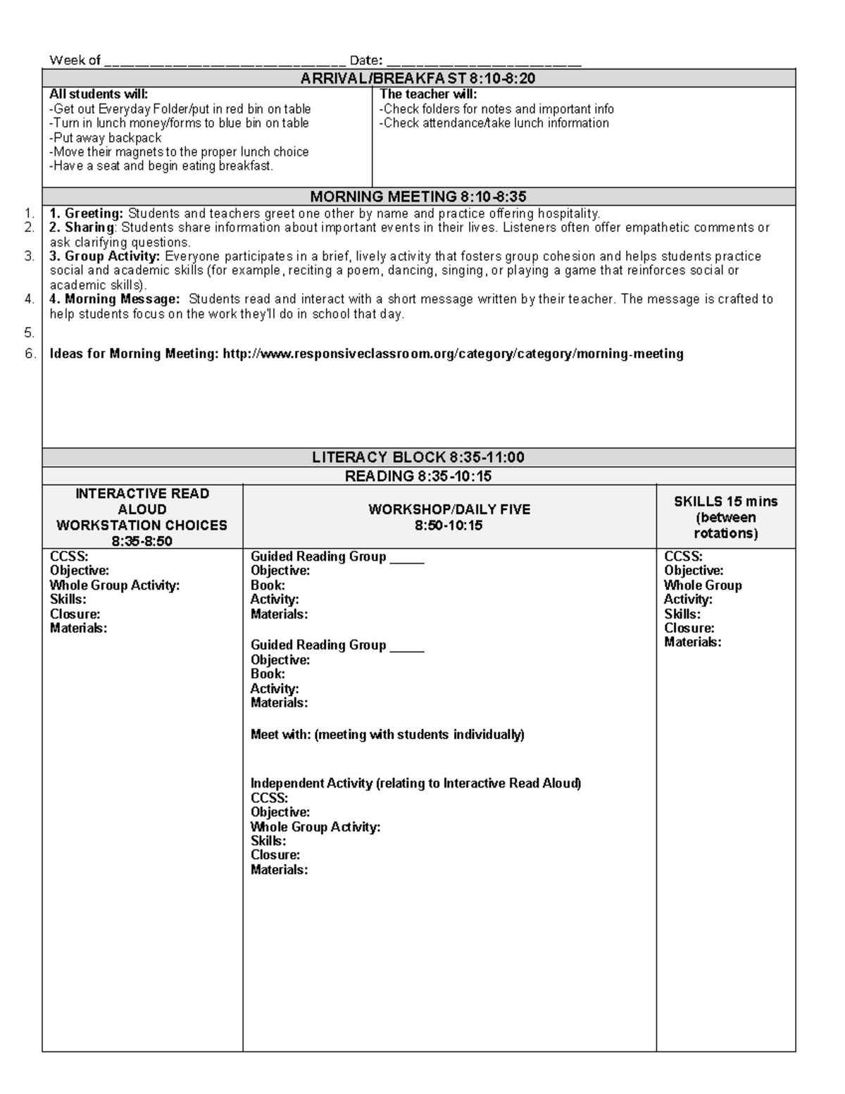 Editable Daily Lesson Plan Template-1 - Week of ...