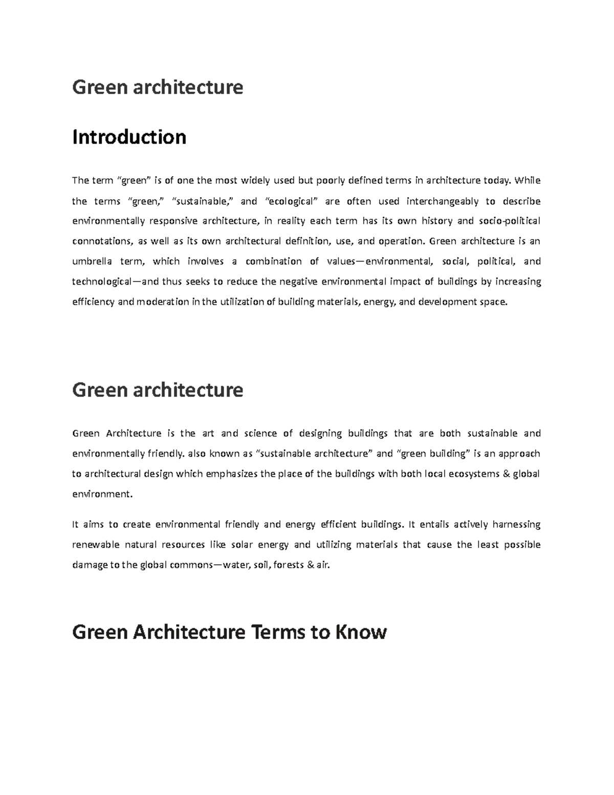 Green architecture - Green architecture Introduction The term “green ...