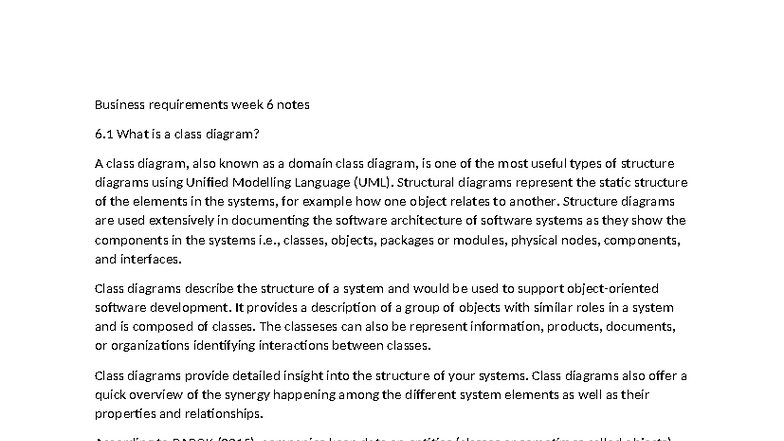 Business Requirements (Week 6) - Class Diagrams Overview - Studocu