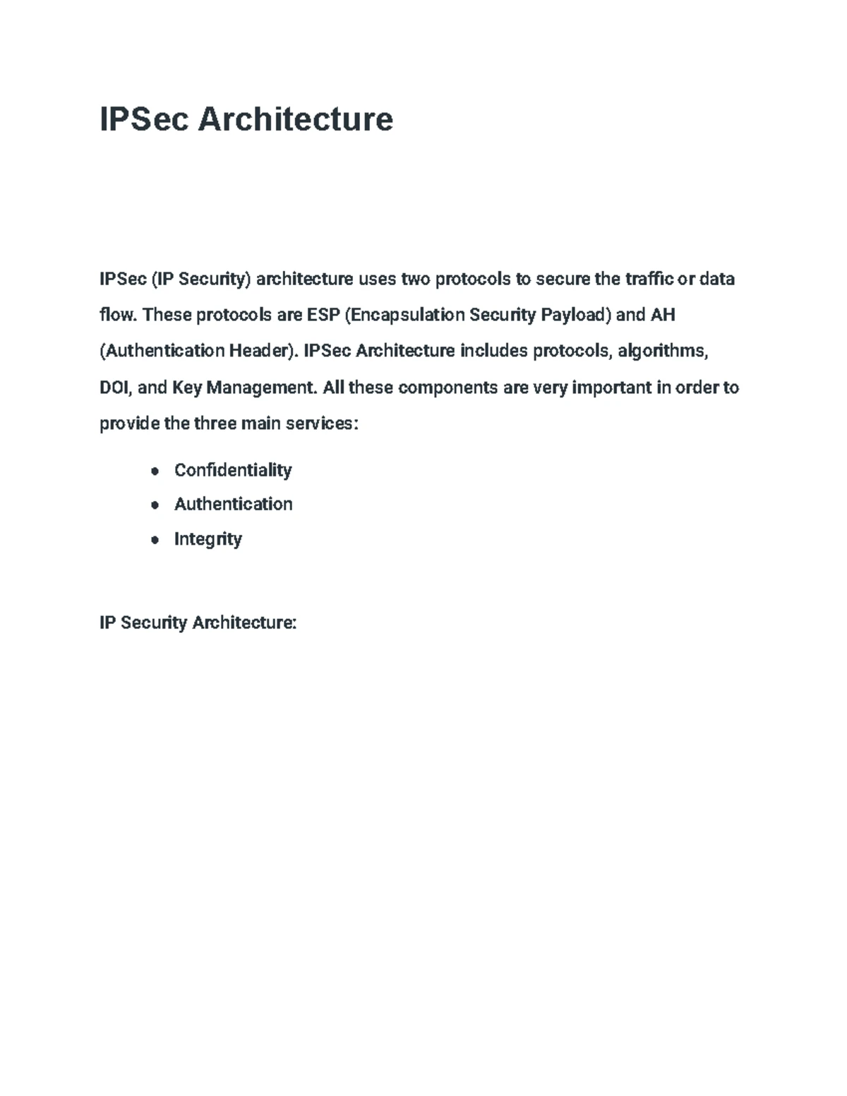 Give IP Security architecture with neat diagram - IPSec Architecture IPSec (IP Security) - Studocu