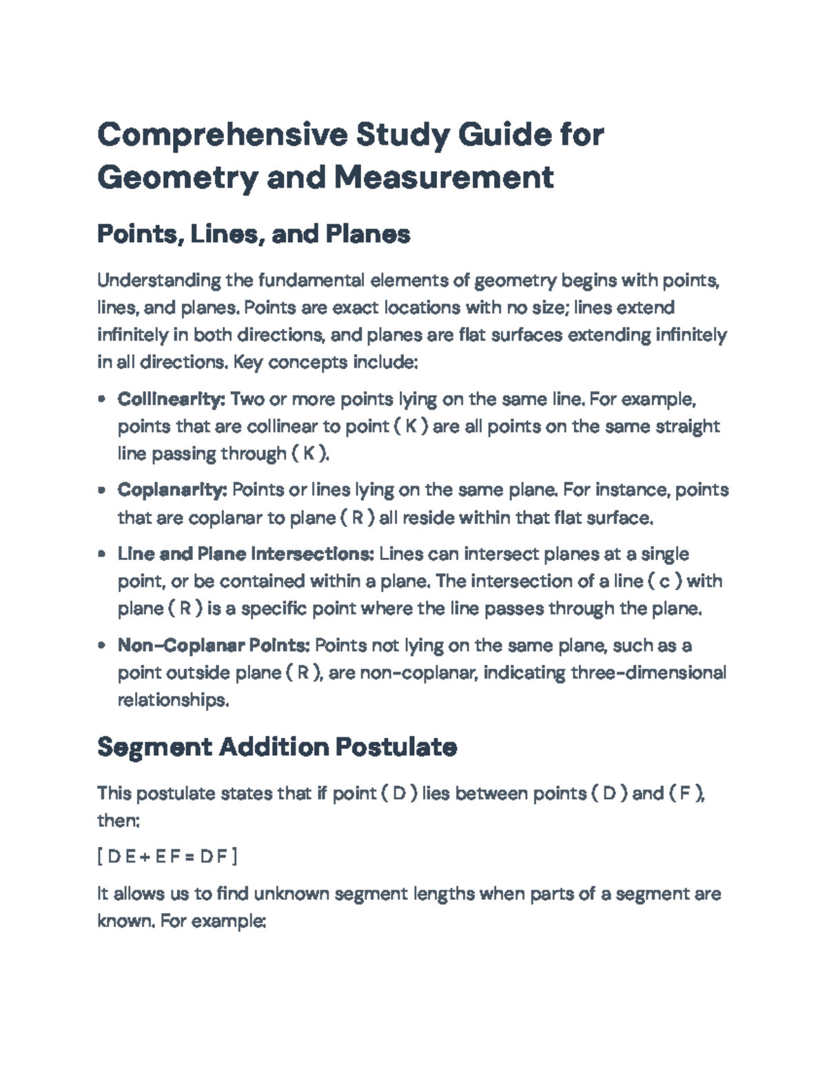 Comprehensive Geometry Study Guide: Key Concepts & Formulas (MATH 101 ...